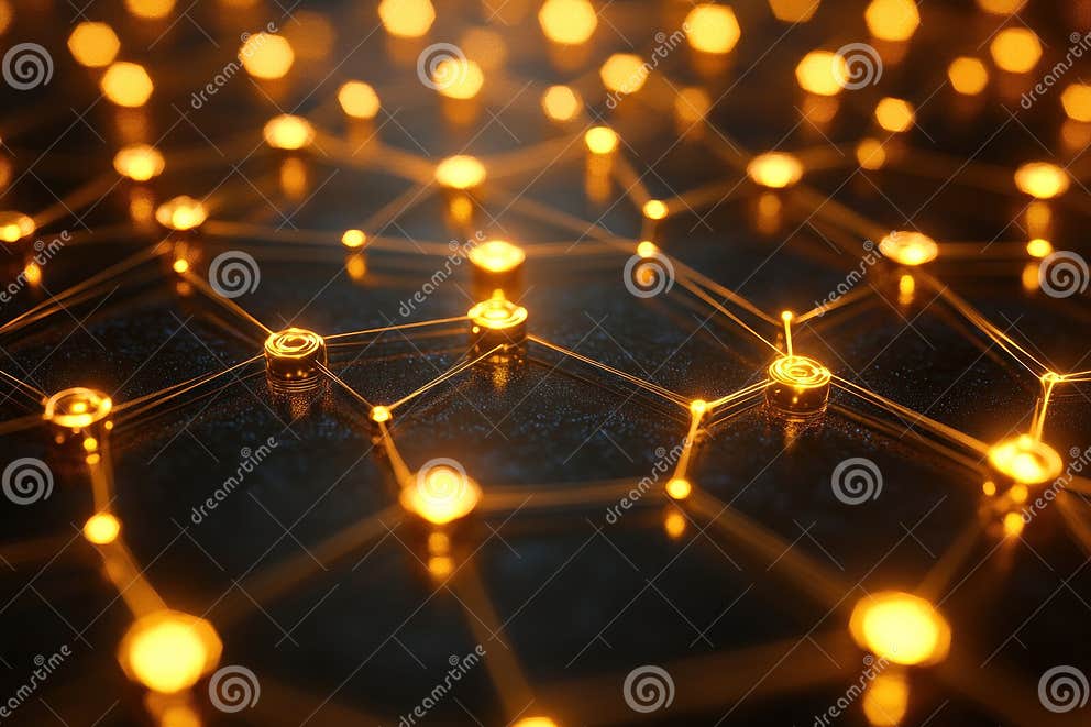 Stylized Network of Interconnected Dots and Lines Glowing in Orange ...