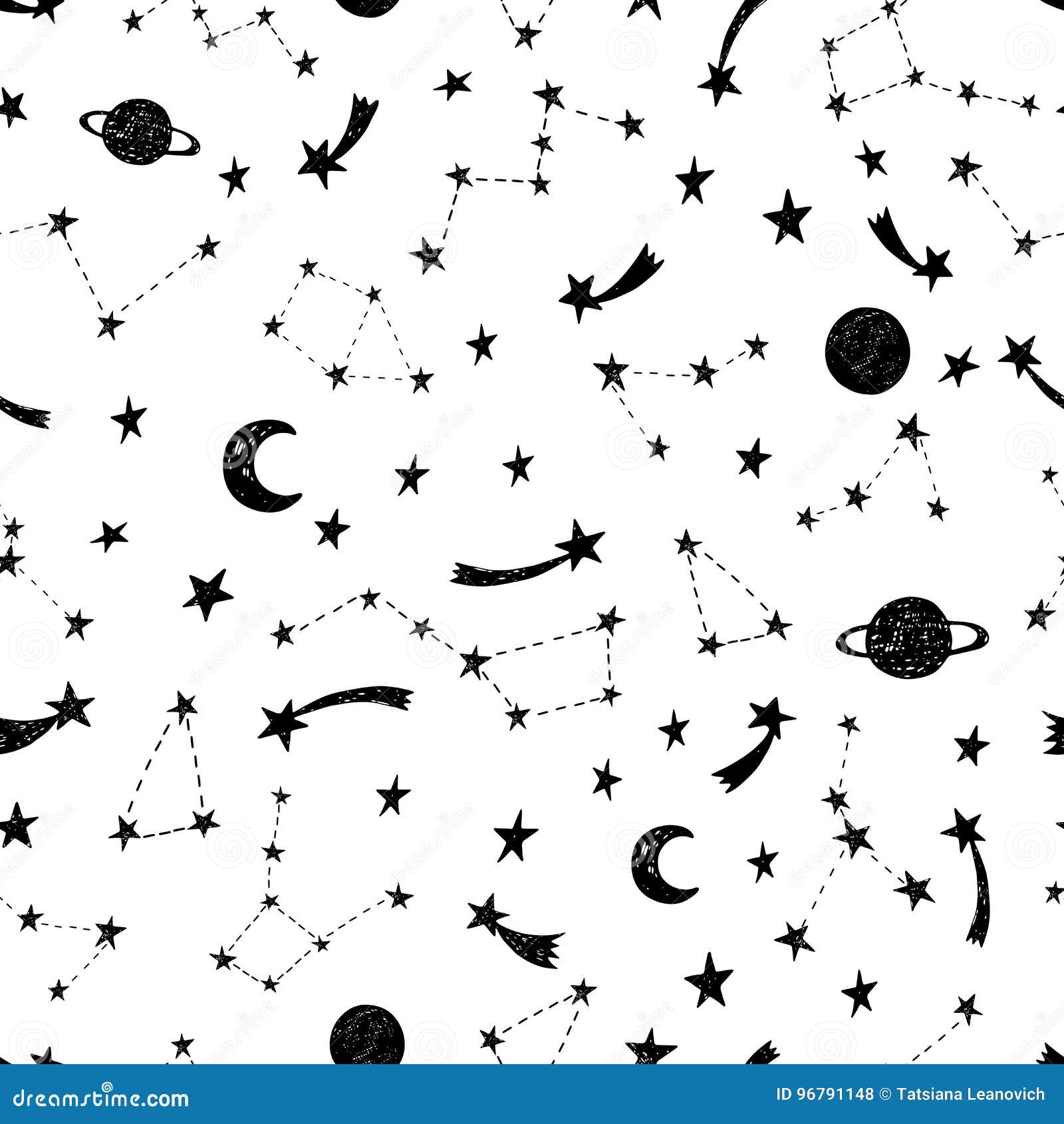 Stylized Night Sky Seamless Pattern. Stock Illustration - Illustration ...