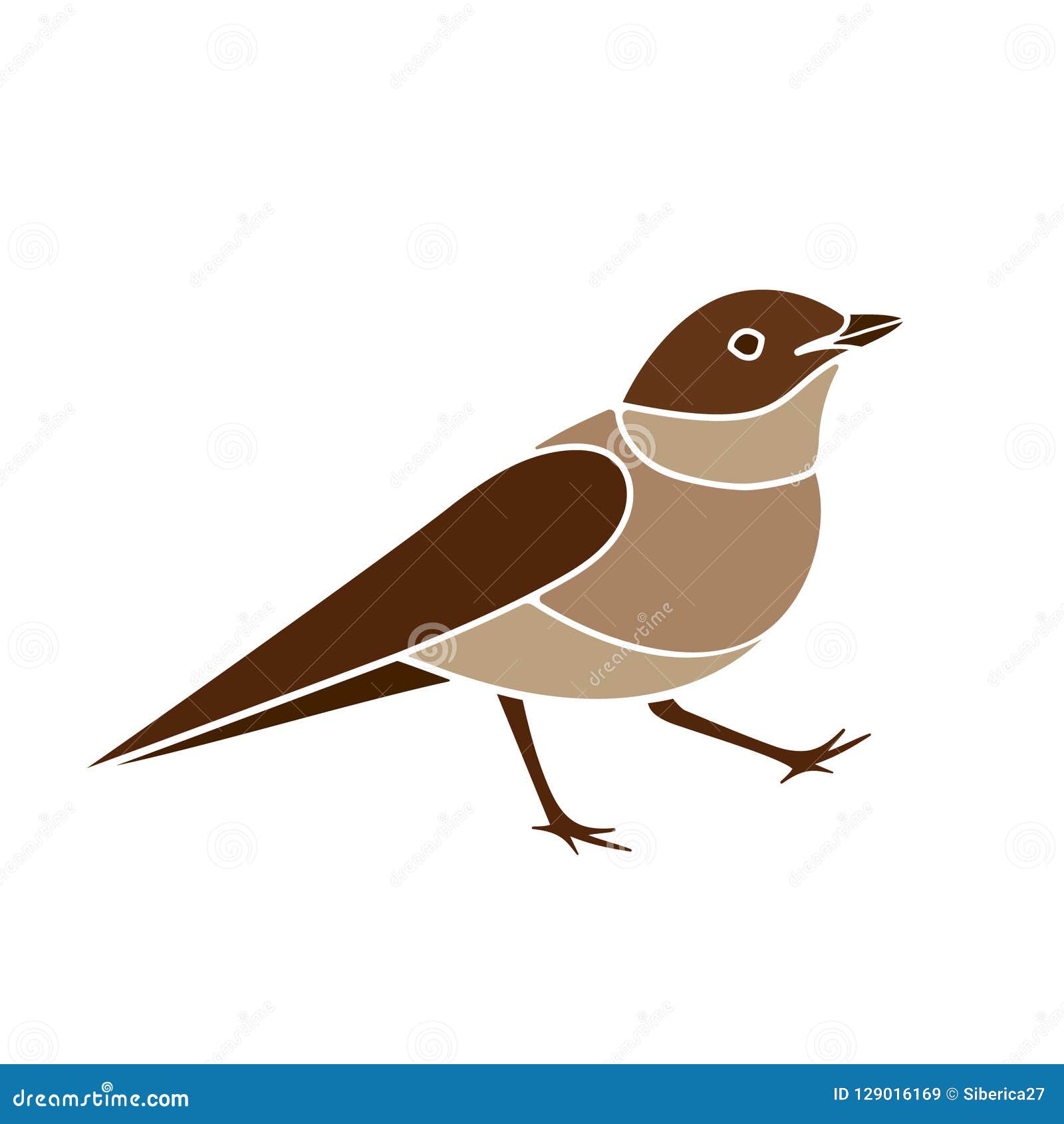 Stylized Nightingale Bird Silhouette Isolated on White. Stock Vector ...