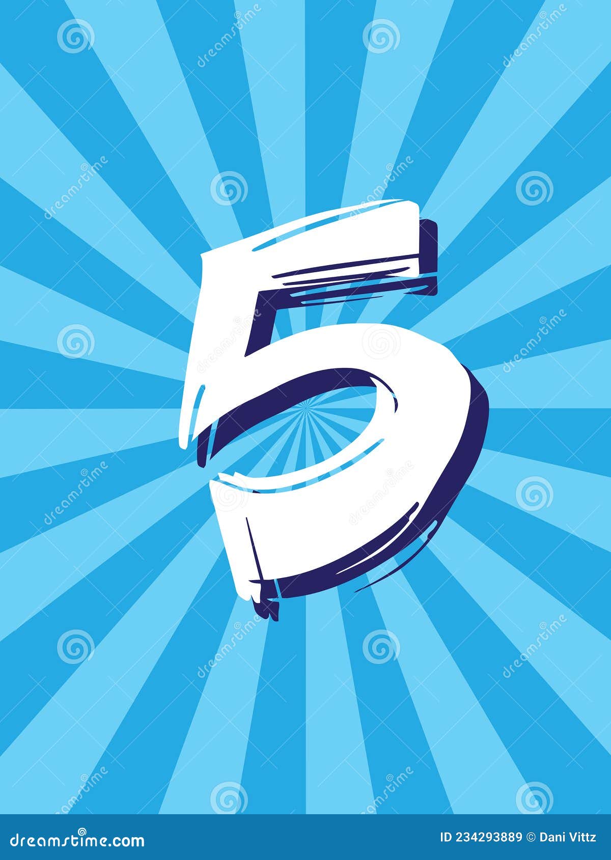 A Stylized Number 5 Popping Out of a Radial Star Pattern Stock Vector ...
