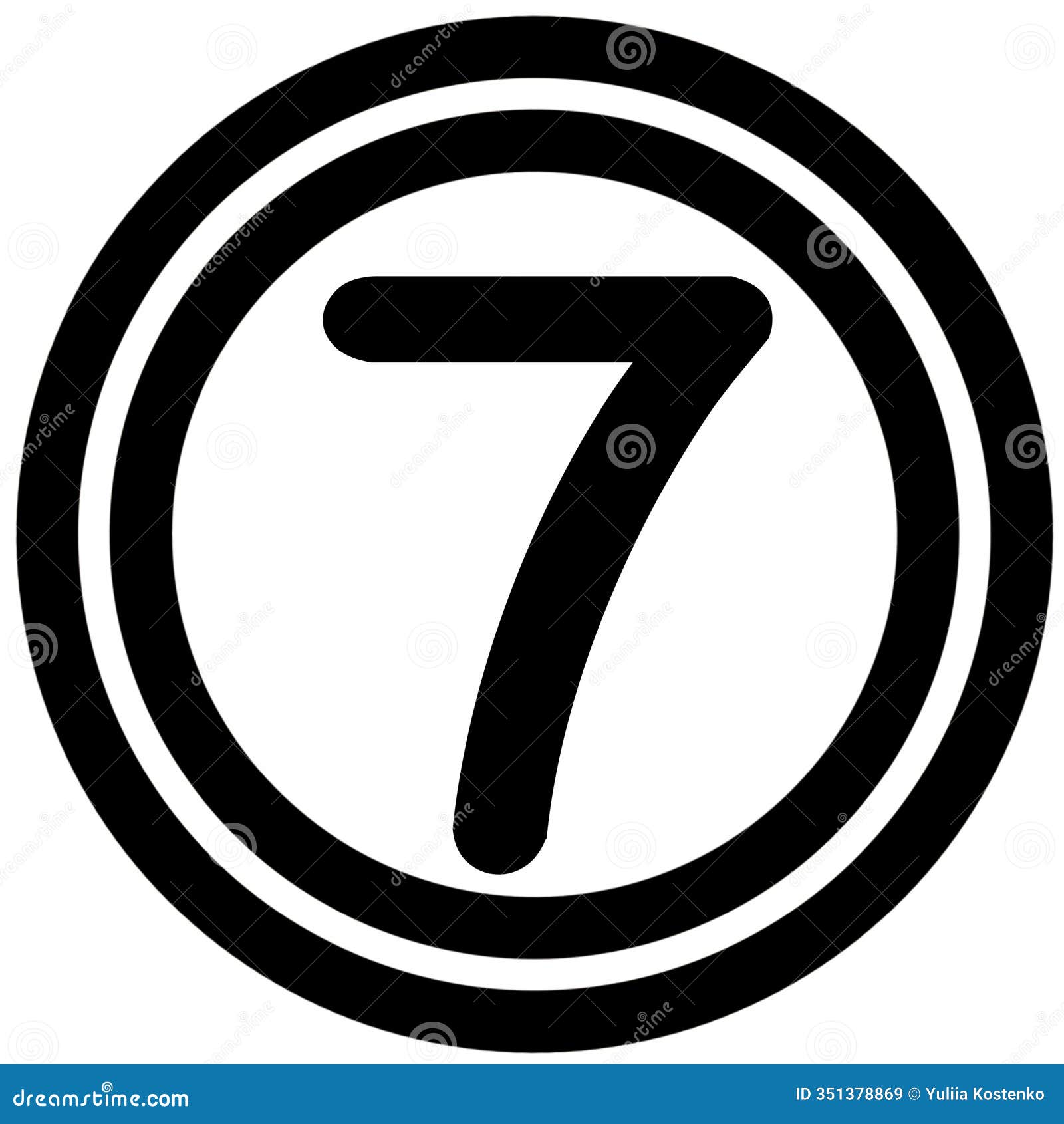 Stylized Number Seven Design in Bold Black on Circular Textile Print ...