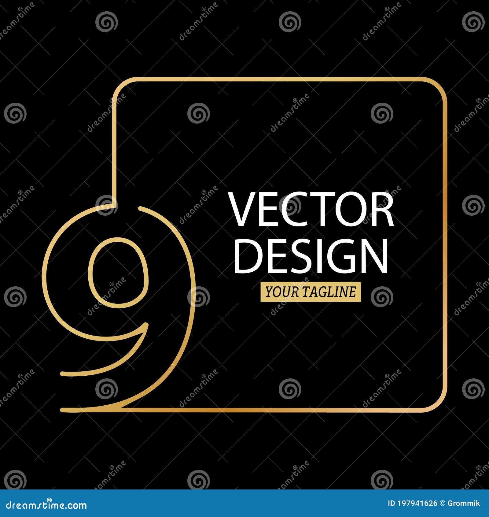 Stylized Number 9 with a Square Border. Vector Template for Logo, Label ...
