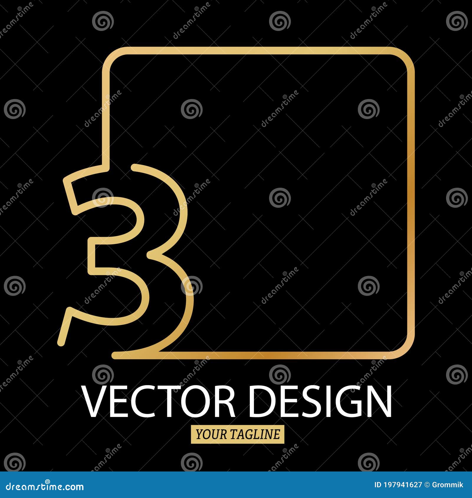 Stylized Number 3 with a Square Border. Vector Template for Logo, Label ...