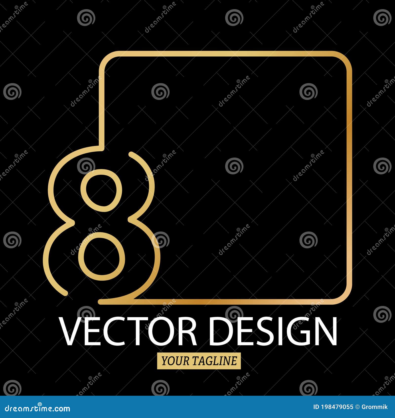 Stylized Number 8 with a Square Border. Vector Template for Logo, Label ...