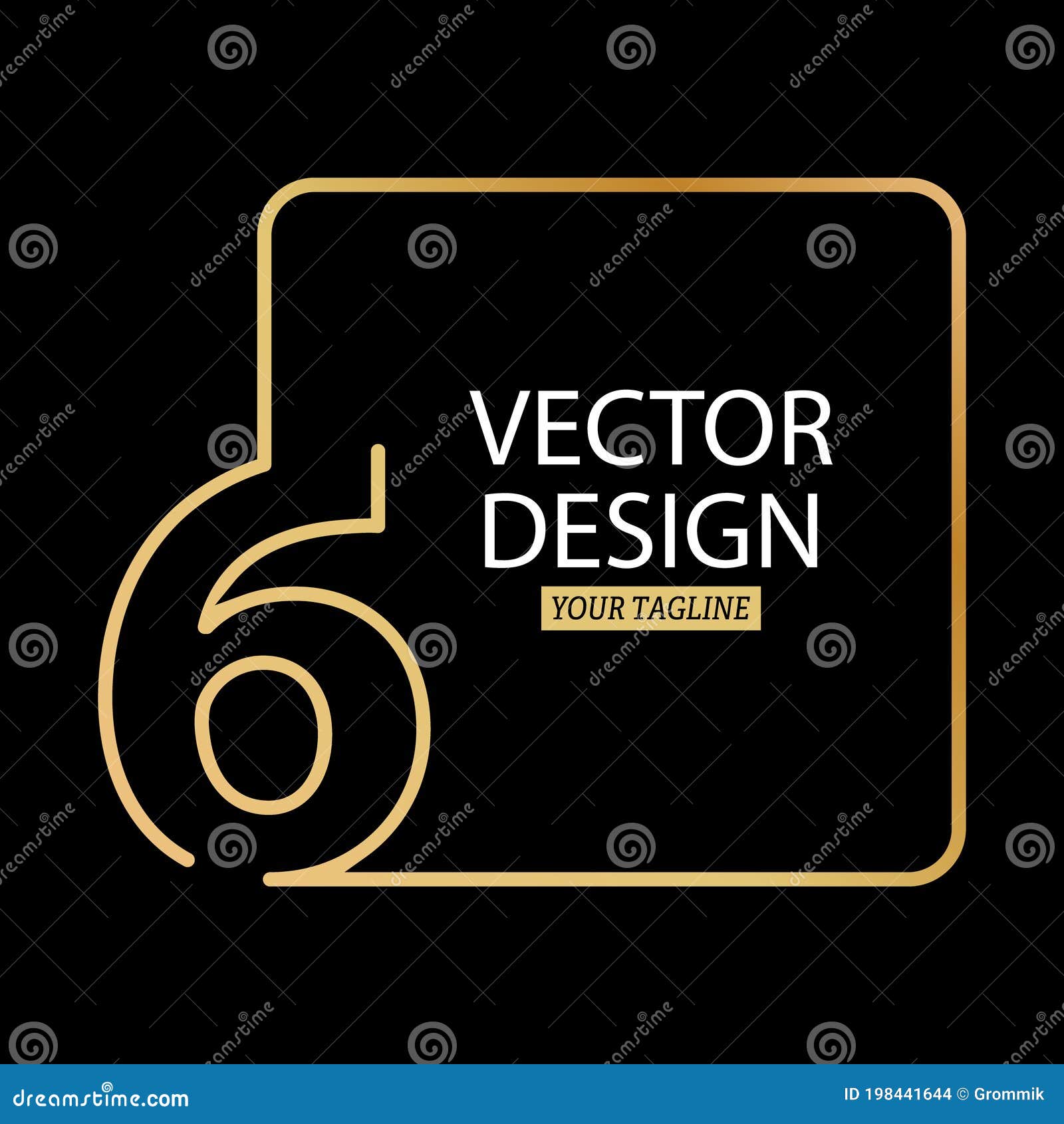Stylized Number 6 with a Square Border. Vector Template for Logo, Label ...