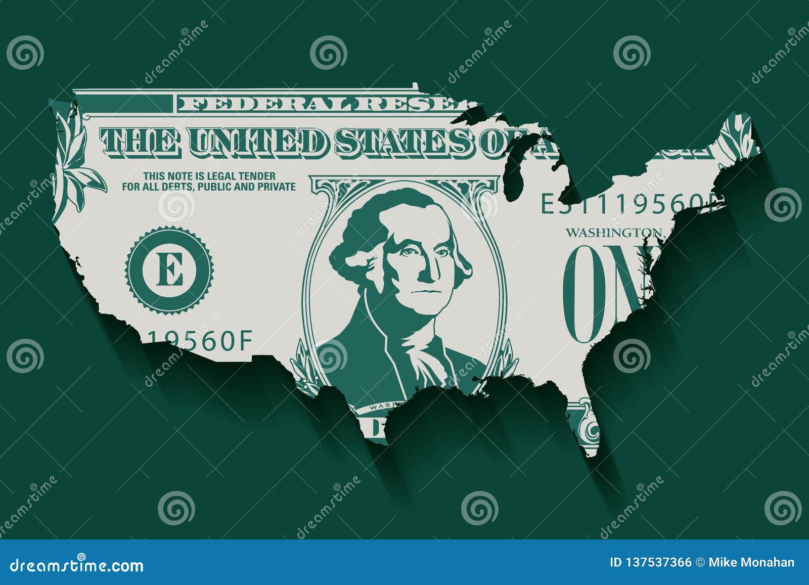 A Stylized One Dollar Bill in the Shape of America Stock Vector ...