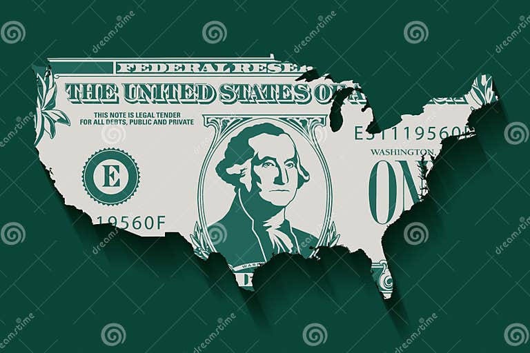A Stylized One Dollar Bill in the Shape of America Stock Vector ...