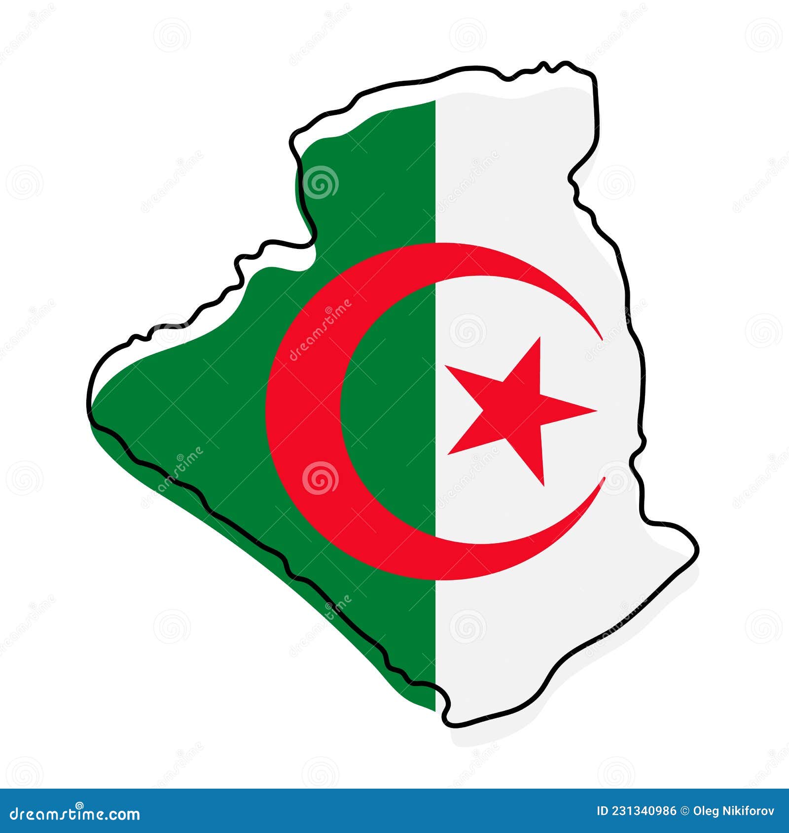 Stylized Outline Map of Algeria with National Flag Icon. Flag Color Map ...