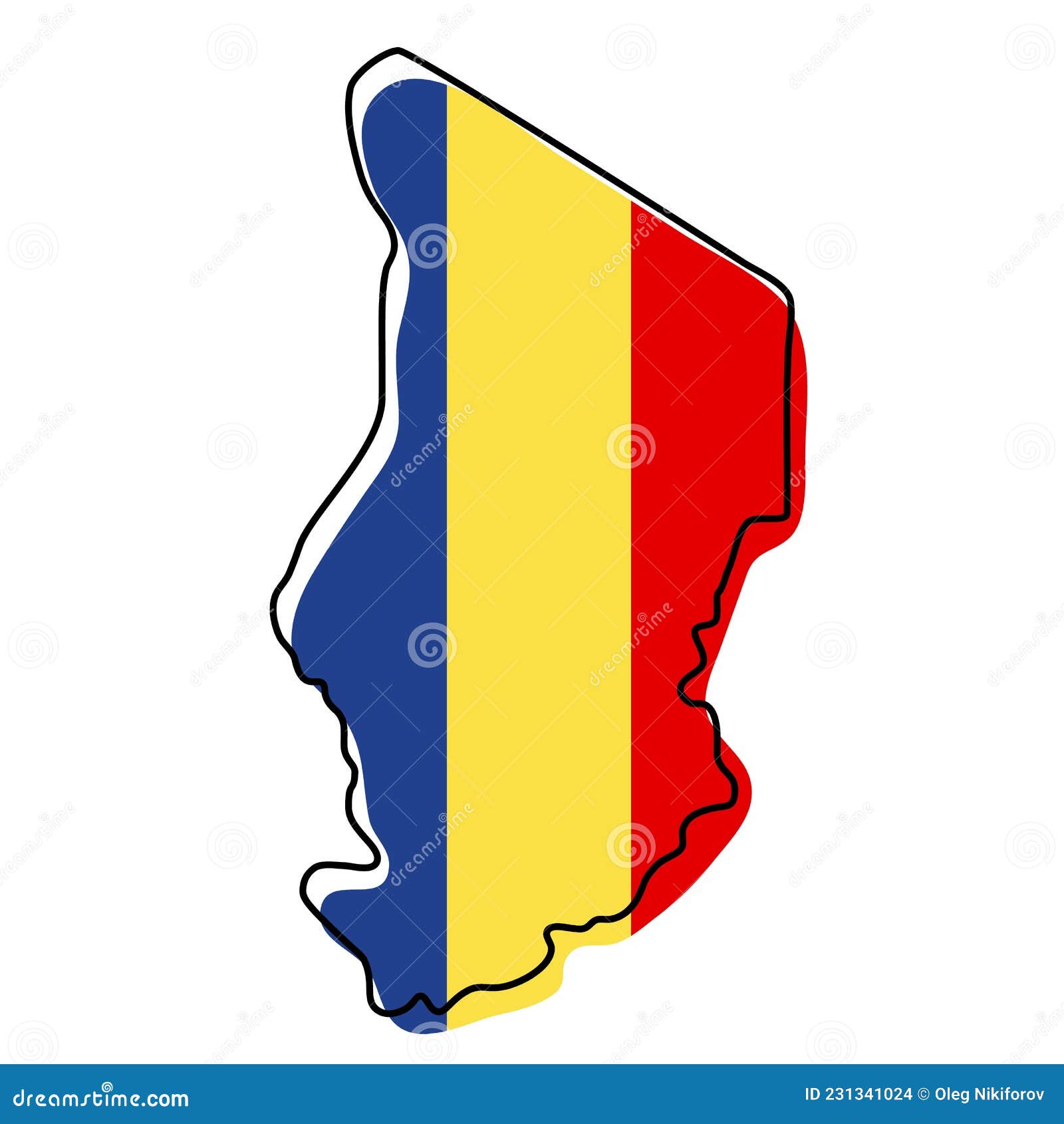 Stylized Outline Map of Chad with National Flag Icon. Flag Color Map of ...