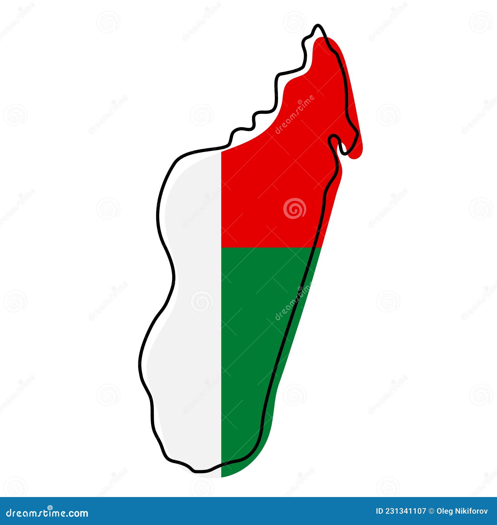 Stylized Outline Map Of Madagascar With National Flag Icon. Flag Color ...