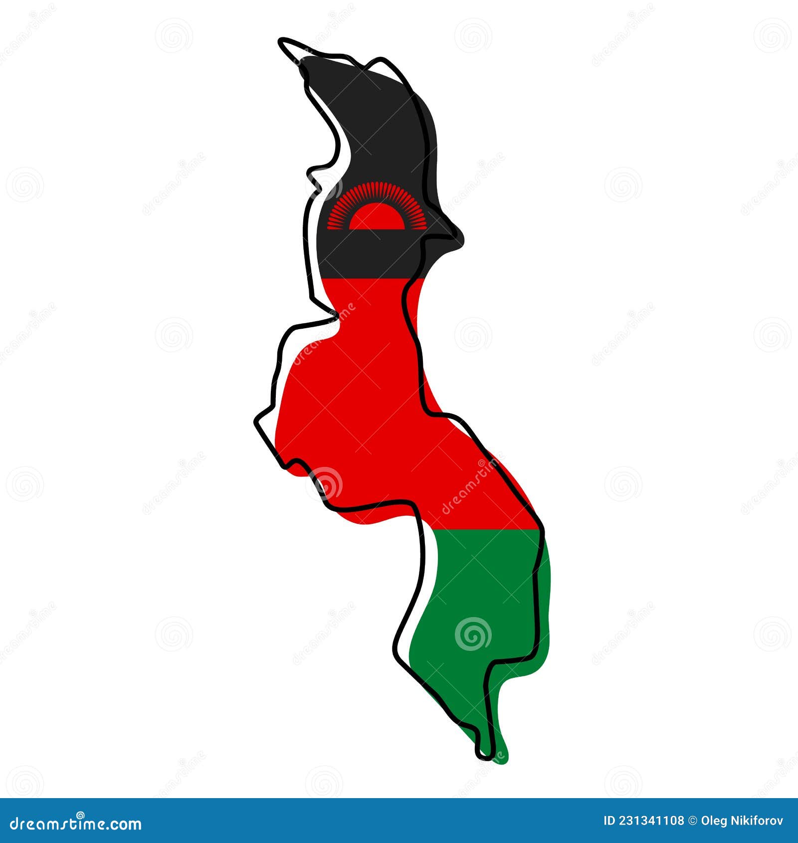 Stylized Outline Map Of Malawi With National Flag Icon Flag Color Map