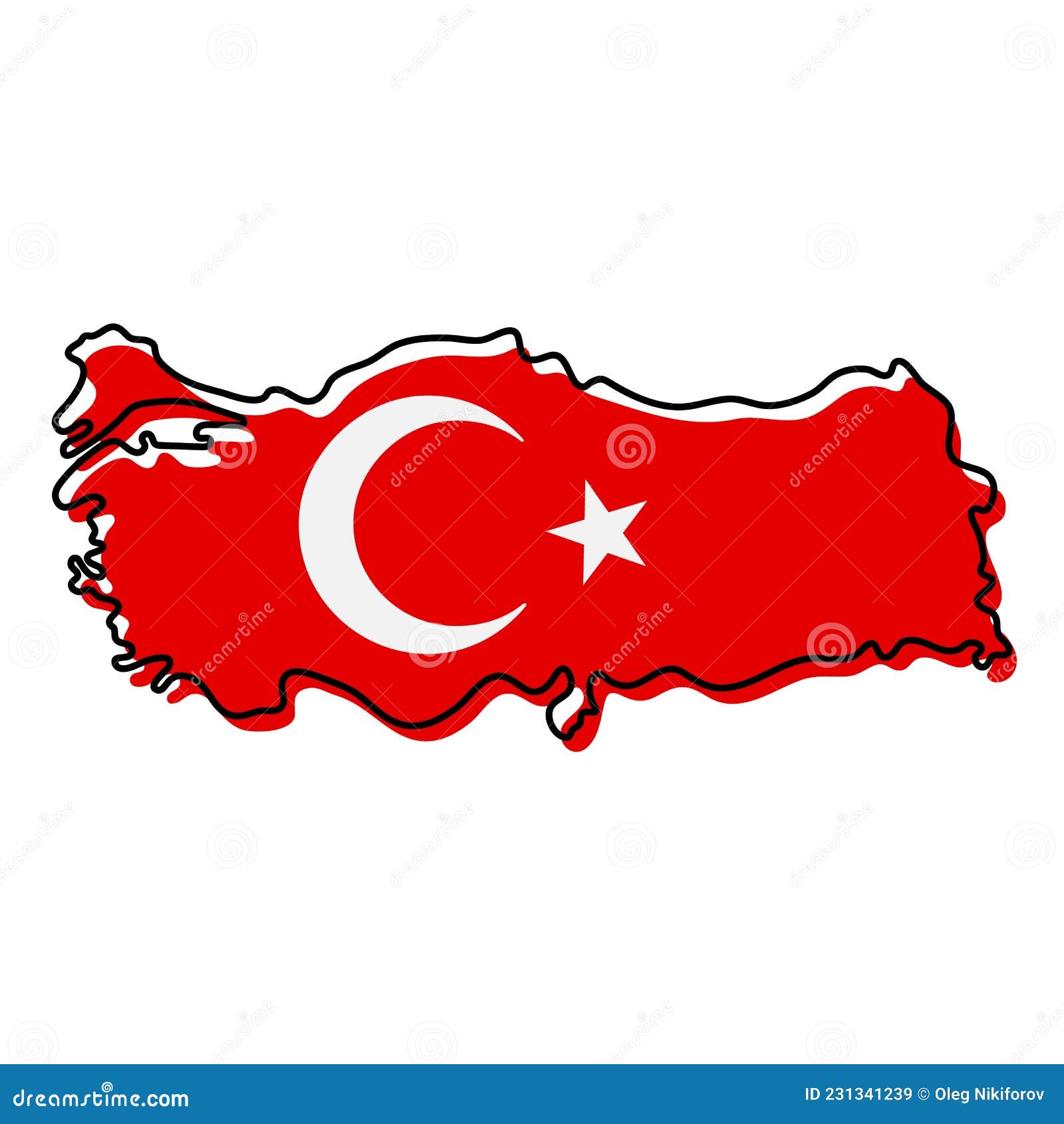 Stylized Outline Map of Turkey with National Flag Icon. Flag Color Map ...