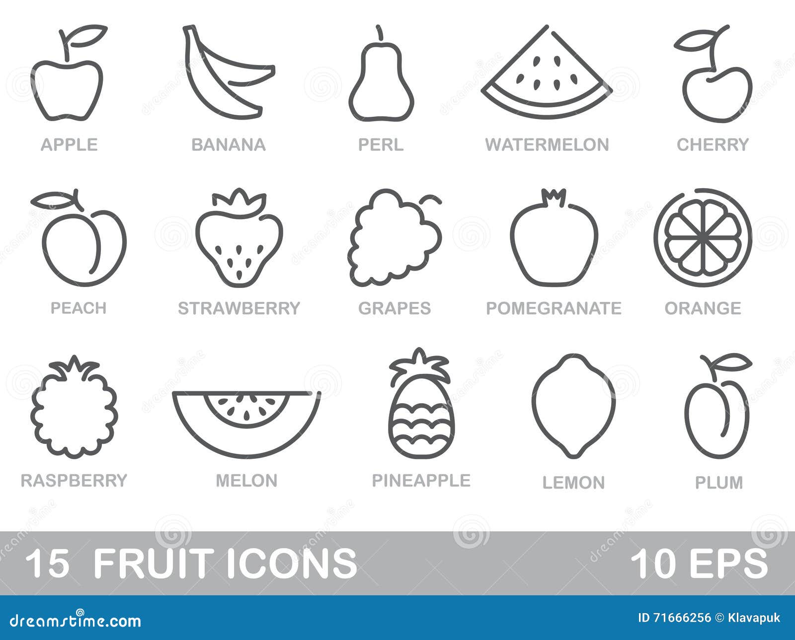 Stylized Outlines of Fruit. Vector Icons Stock Vector - Illustration of ...