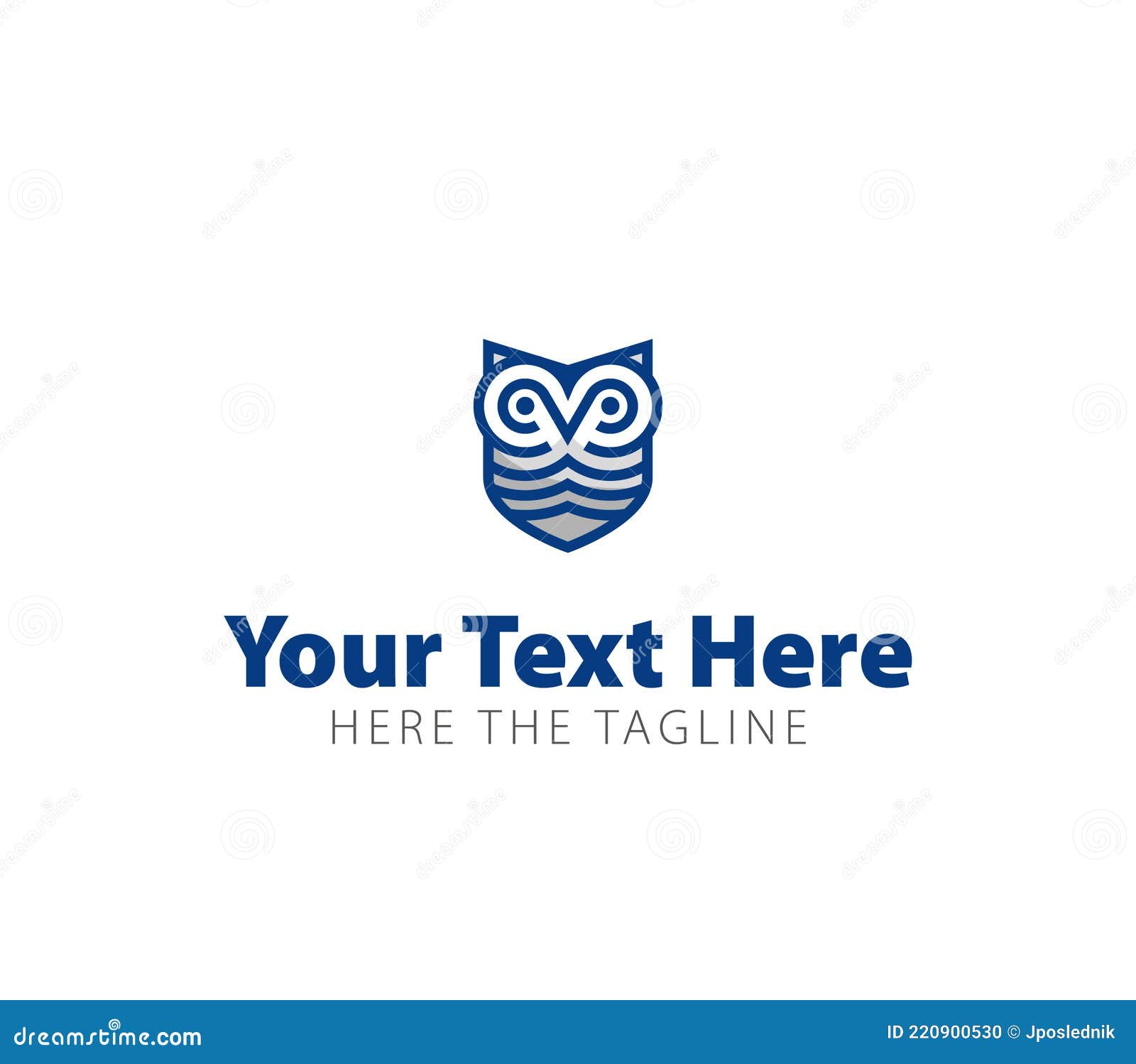 Stylized Owl Linear Drawing in Blues and Grays. Ready Logo Stock Vector ...