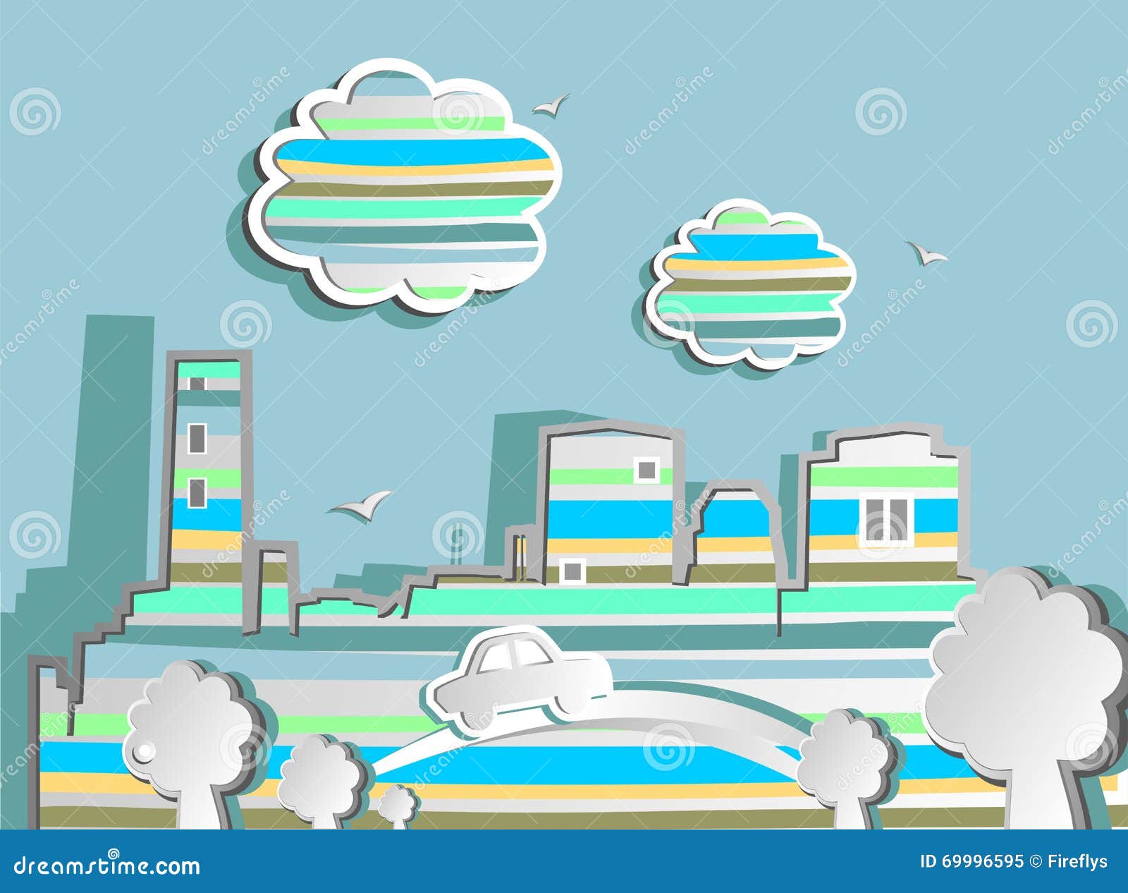 Stylized paper city. stock vector. Illustration of bright - 69996595