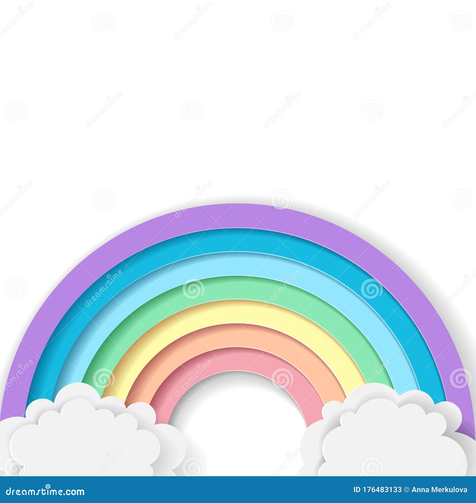 Stylized Paper Cutout Rainbow And Clouds Background. Paper Pastel ...