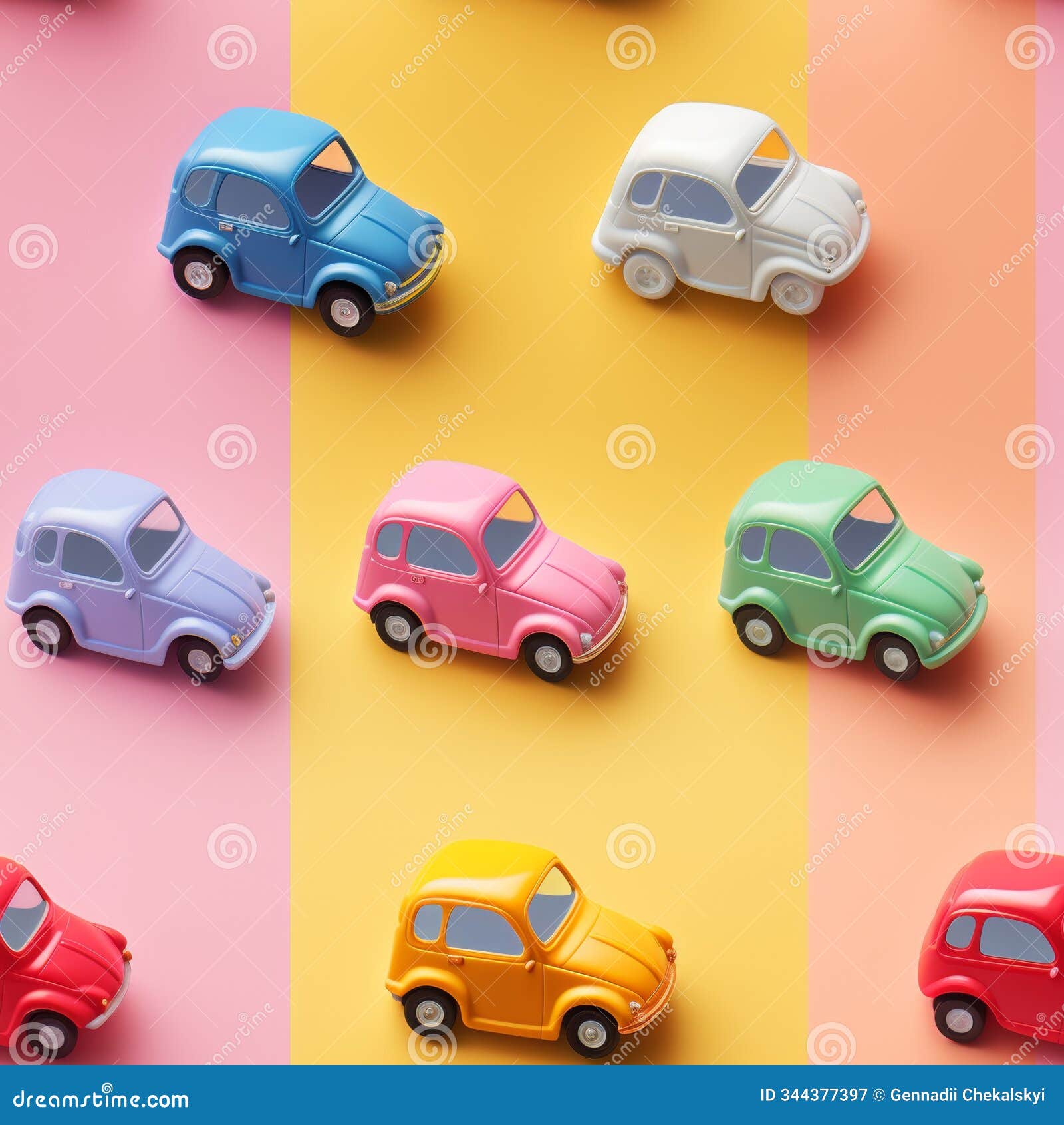 Stylized Pastel Toy Cars in a Minimalist Repeating Pattern with Wavy ...