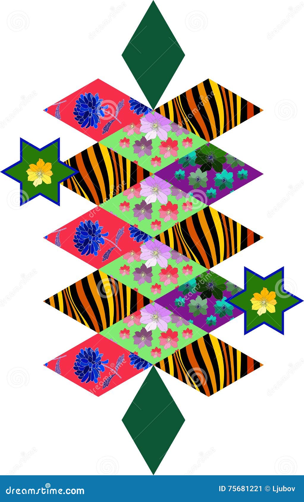 Stylized Patchwork Crocodile from Different Rhombus Patches. Stock ...