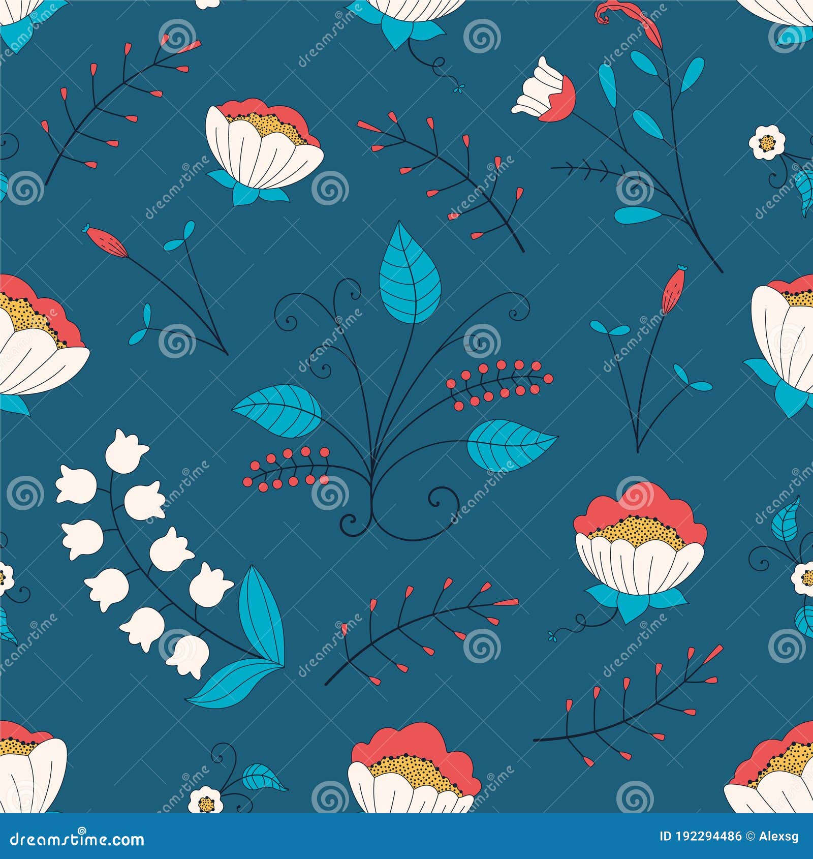 Stylized Pattern, Branches and Flower Buds Stock Vector - Illustration ...