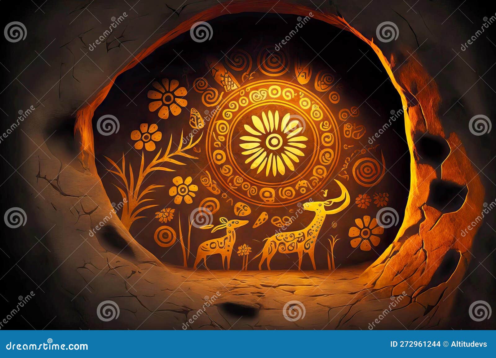 Stylized Petroglyph Cave Art Stock Illustration - Illustration of ...