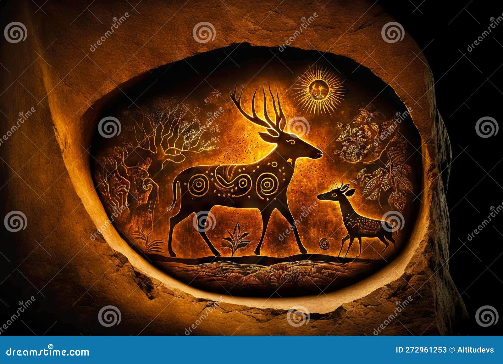 Stylized Petroglyph Cave Art Stock Illustration - Illustration of ...