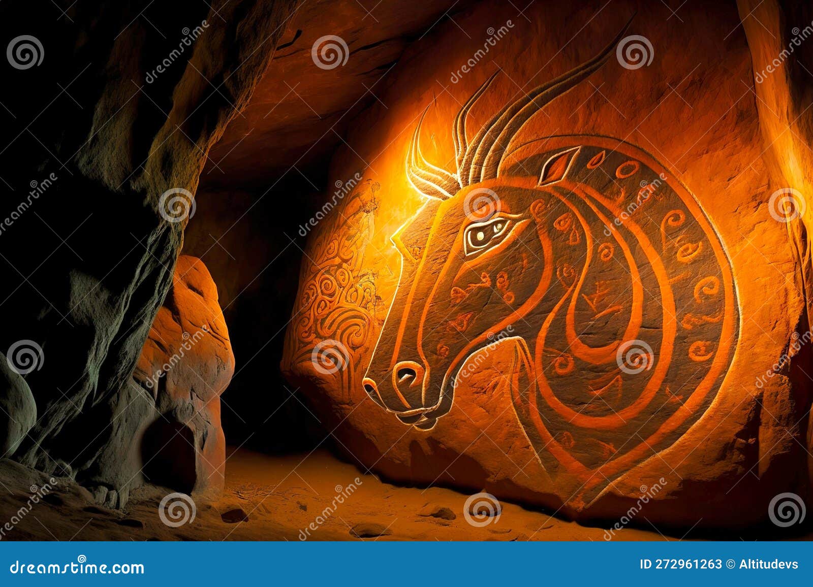 Stylized Petroglyph Cave Art Stock Illustration - Illustration of rock ...