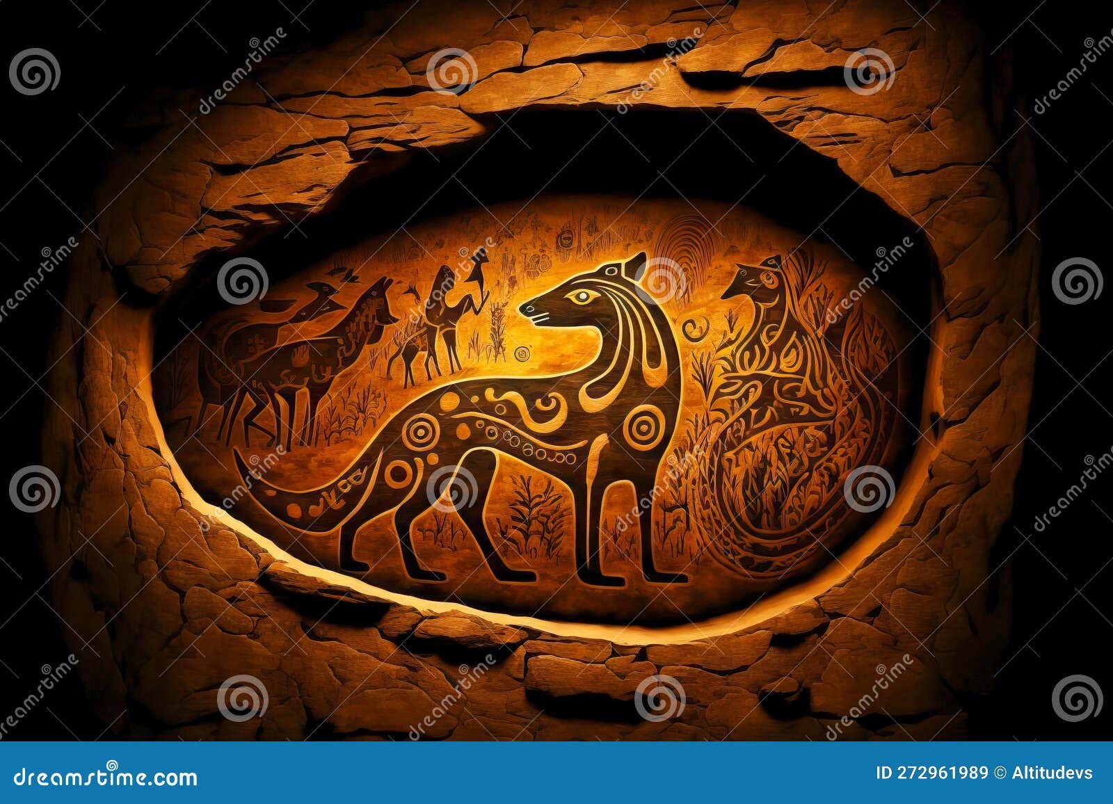 Stylized Petroglyph Cave Art Stock Illustration - Illustration of cave ...