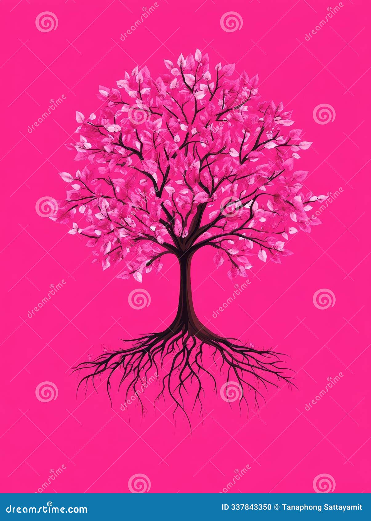 A Stylized Pink Tree with Deep Roots Symbolizing Growth Sustainability ...