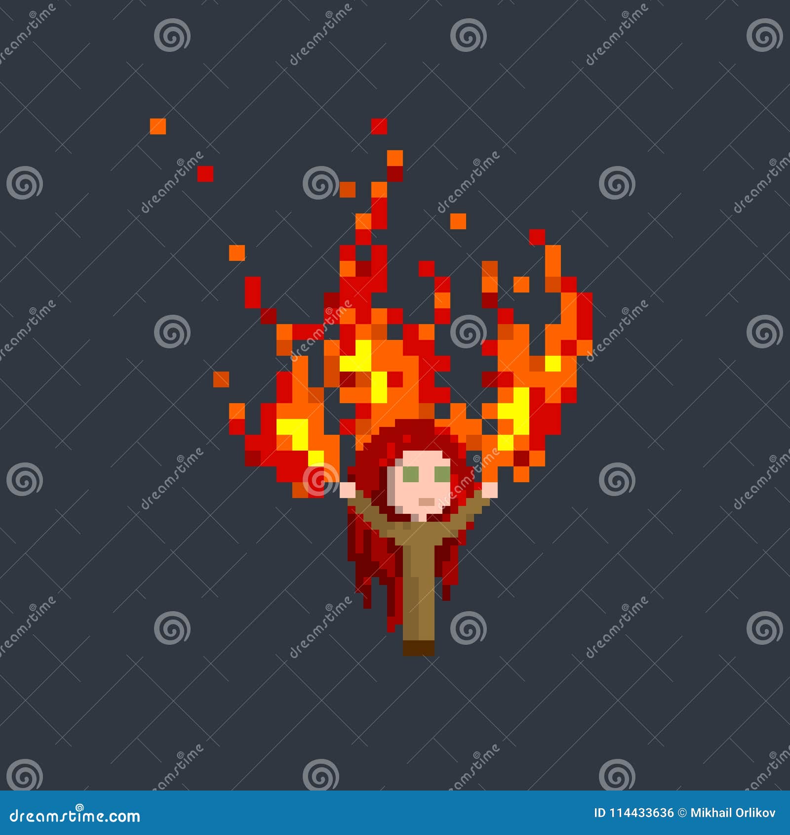 Stylized Witch Girl Practicing Fire Magic. Raster Multicolored ...
