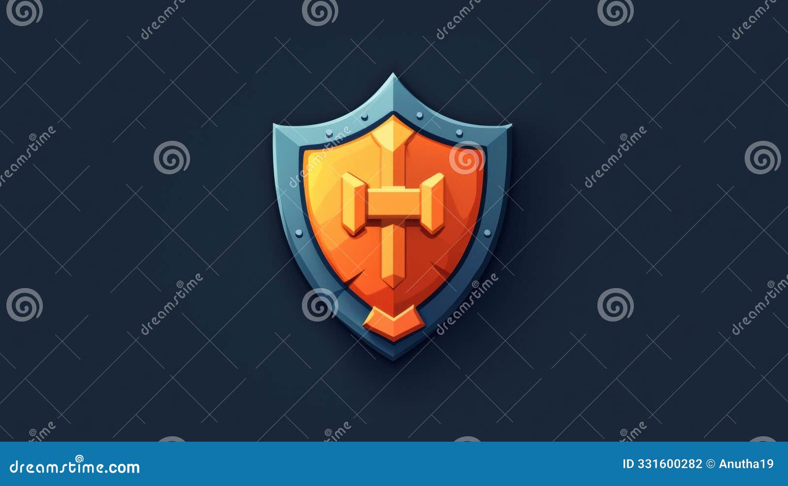 Stylized Pixelated Shield Icon Featuring a Bright Orange Color ...