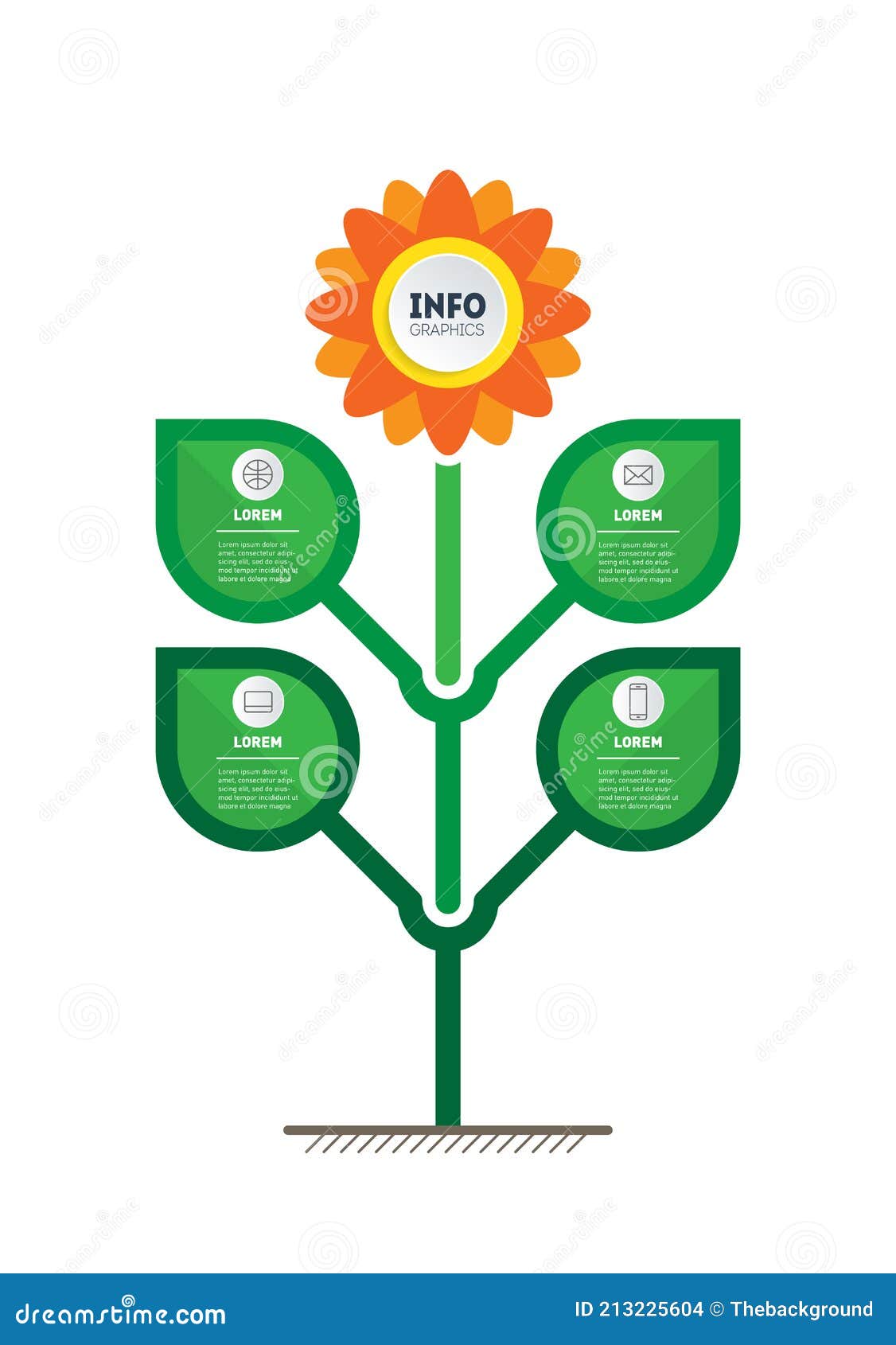 Stylized Plant with Leafs and Flower. Development and Growth of the Eco ...