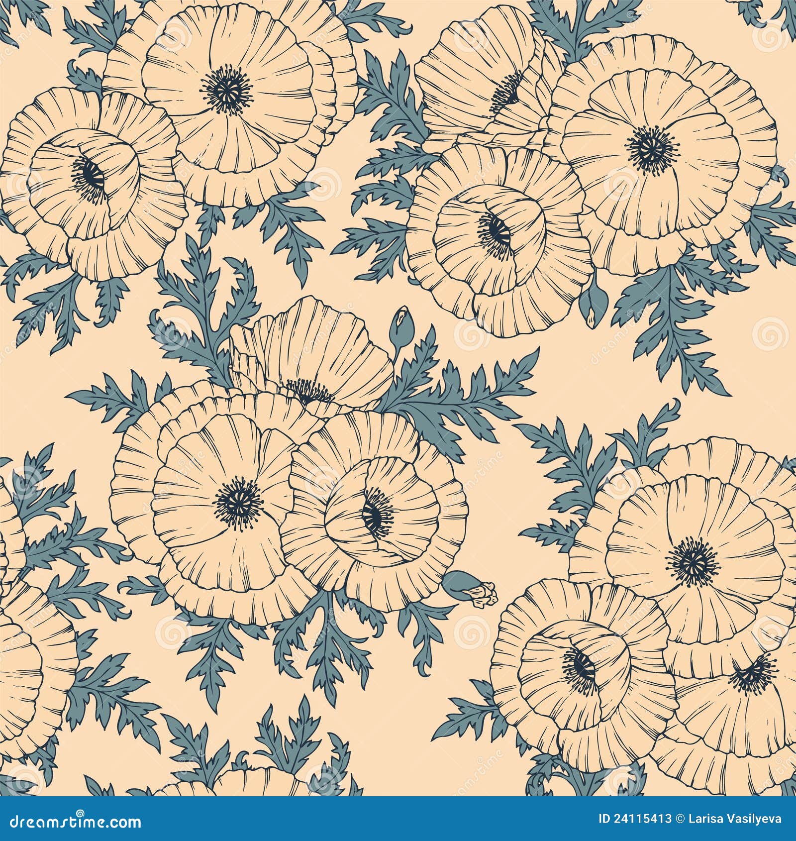 Stylized Poppy Pattern. Vector Seamless Texture. Stock Image ...