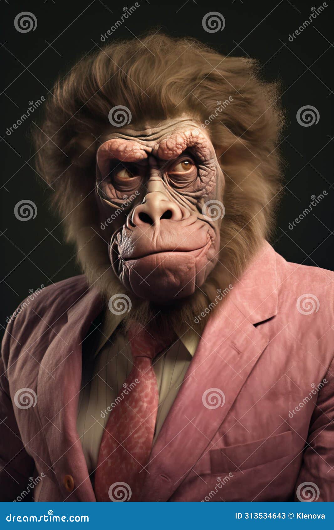 Stylized Portrait of an Anthropomorphic Ape in a Pink Suit, Surreal ...