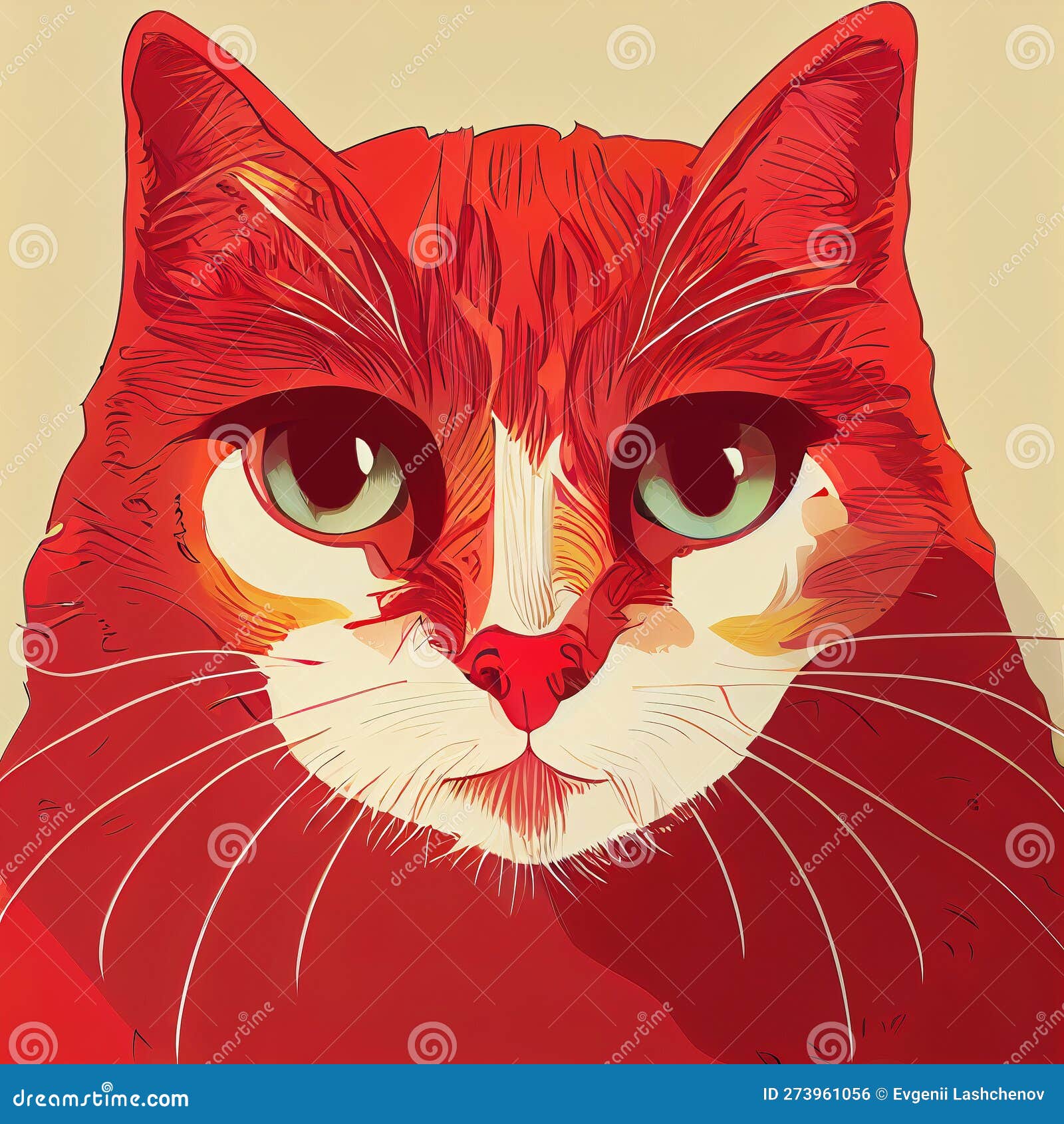 Stylized Portrait of a Cute Red Cat. Full Face View. AI-generated Stock ...