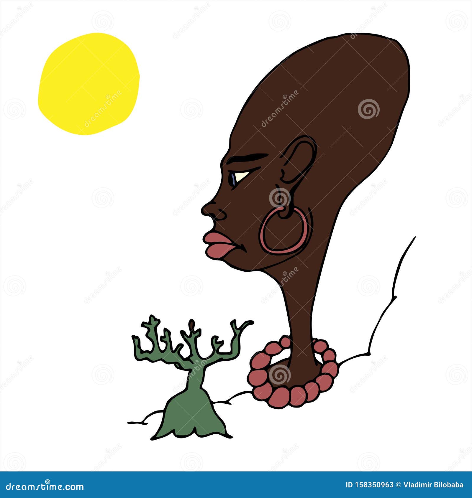 Stylized Portrait Of A Dark Skinned Woman Stock Vector Illustration