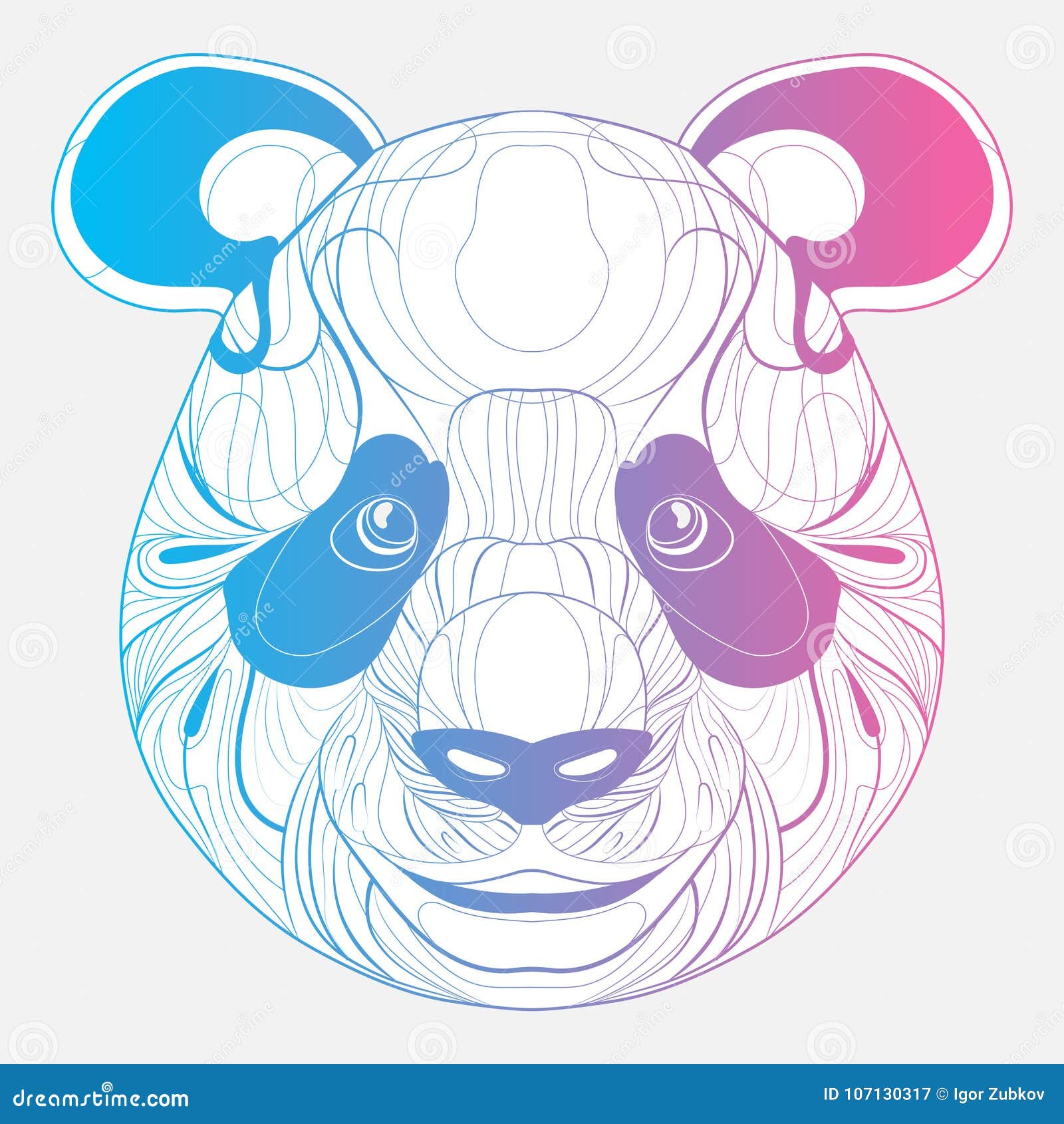 Stylized Portrait of a Panda. Linear Art. the Head of a Bear. Happy ...
