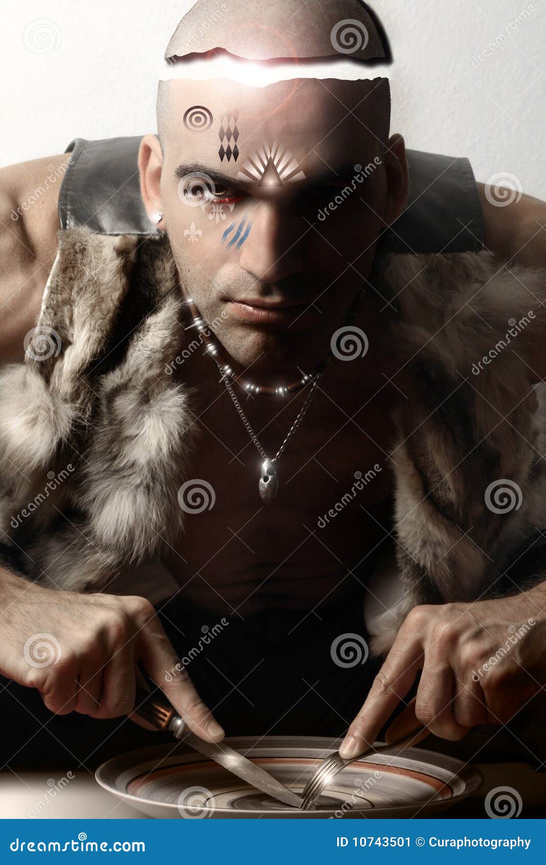 Stylized Portrait of Tribal Man Eating Stock Image - Image of bald ...