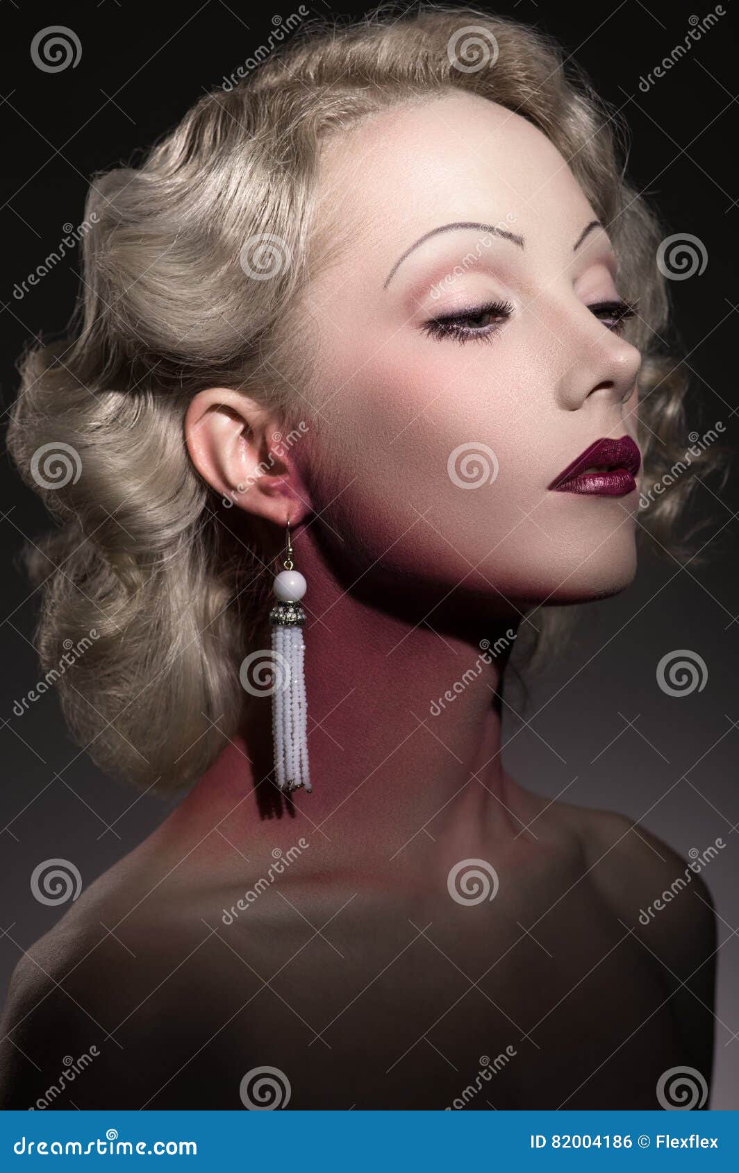 Stylized Portrait of Young Beautiful Woman in Retro Style Stock Photo ...