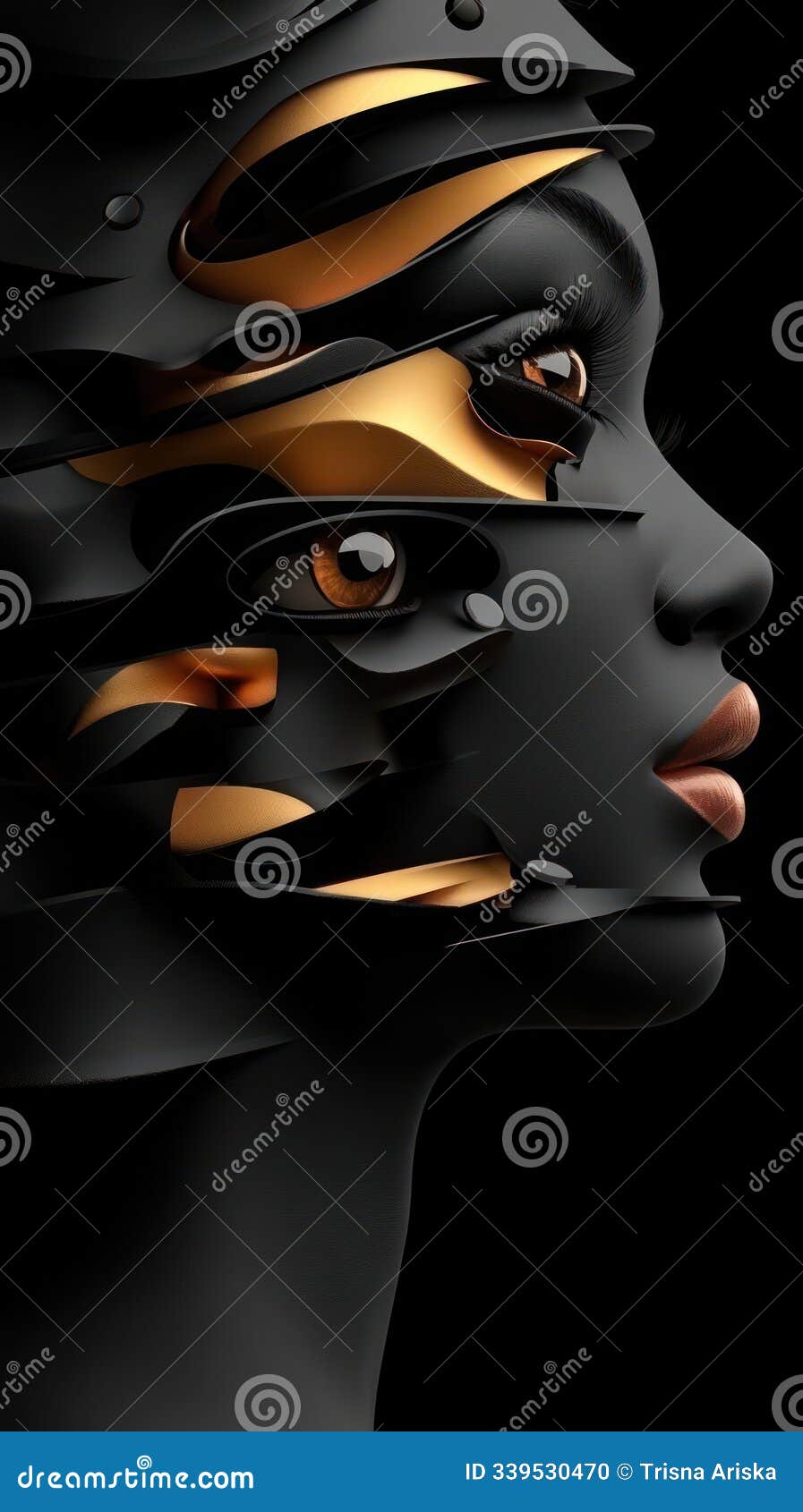 A Stylized Profile of a Human Face with Abstract, Layered Elements and ...