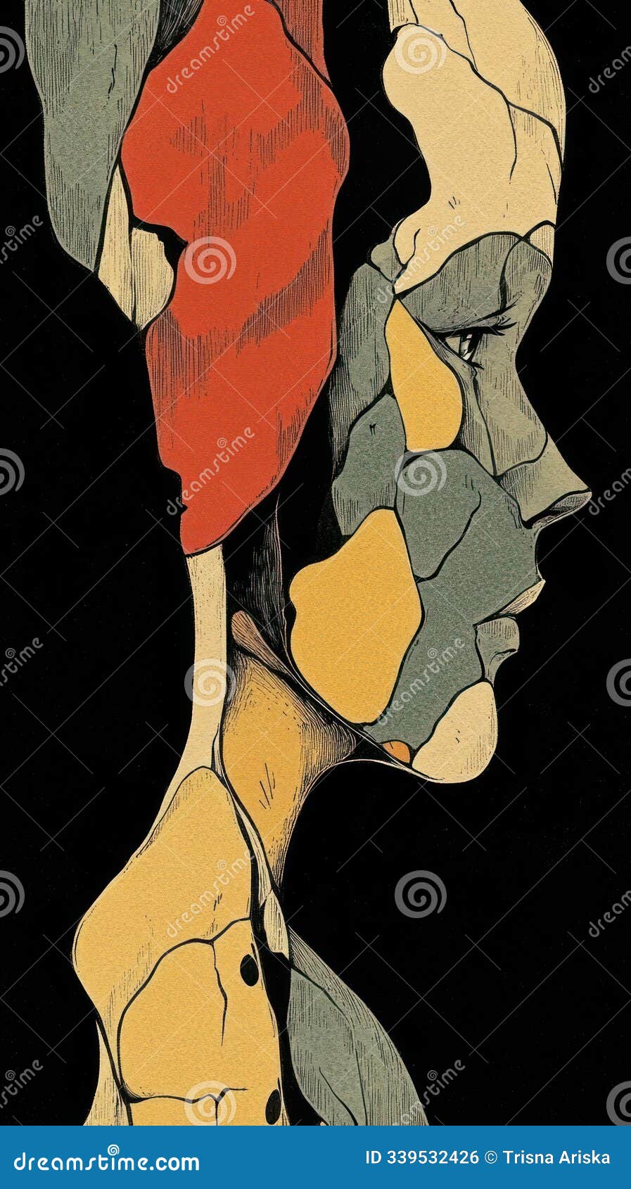 A Stylized Profile of a Human Face Composed of Abstract Shapes and ...