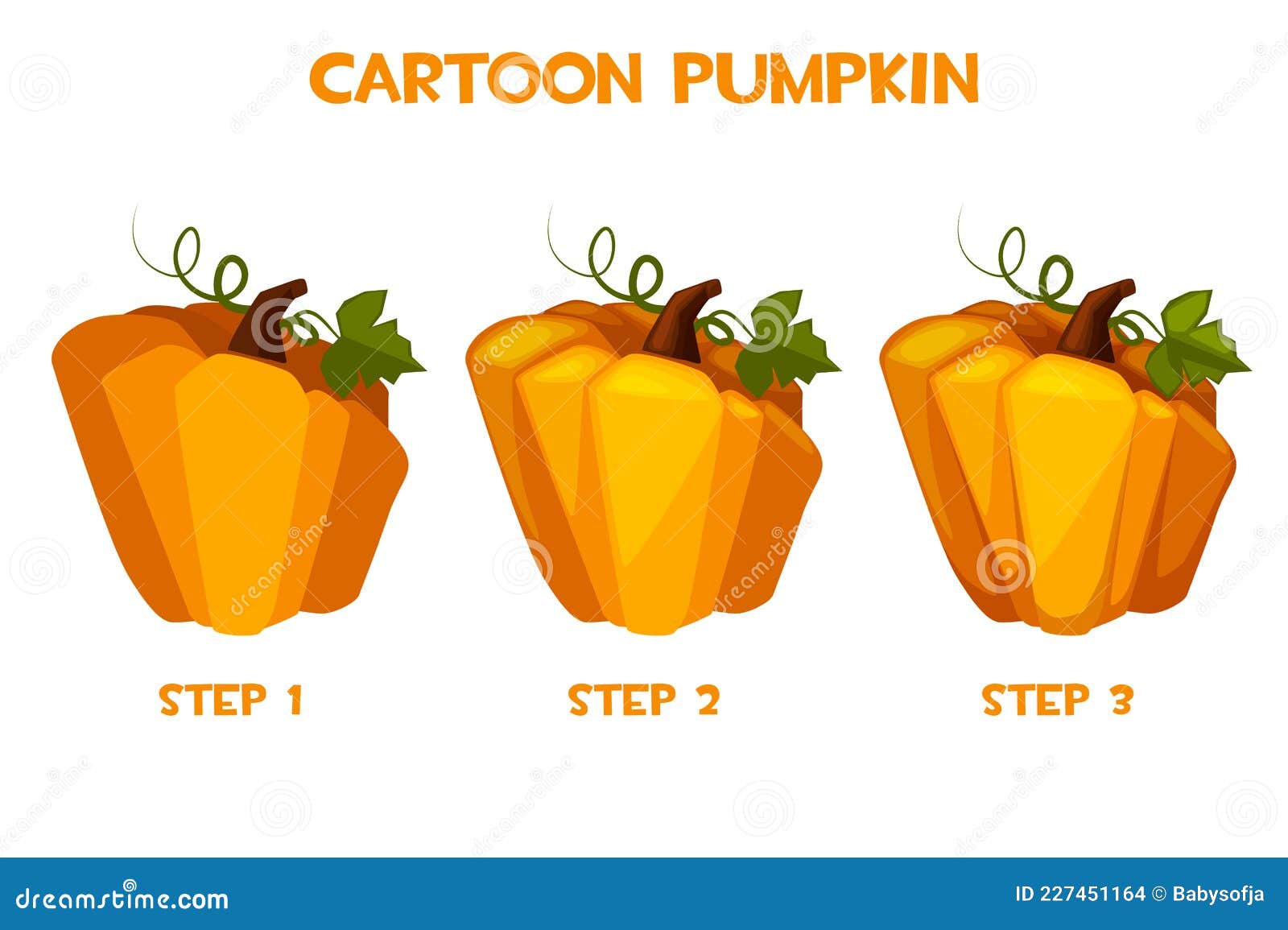 Stylized Pumpkin in 3 Steps, Set of Isolated Pumpkins for the Game ...