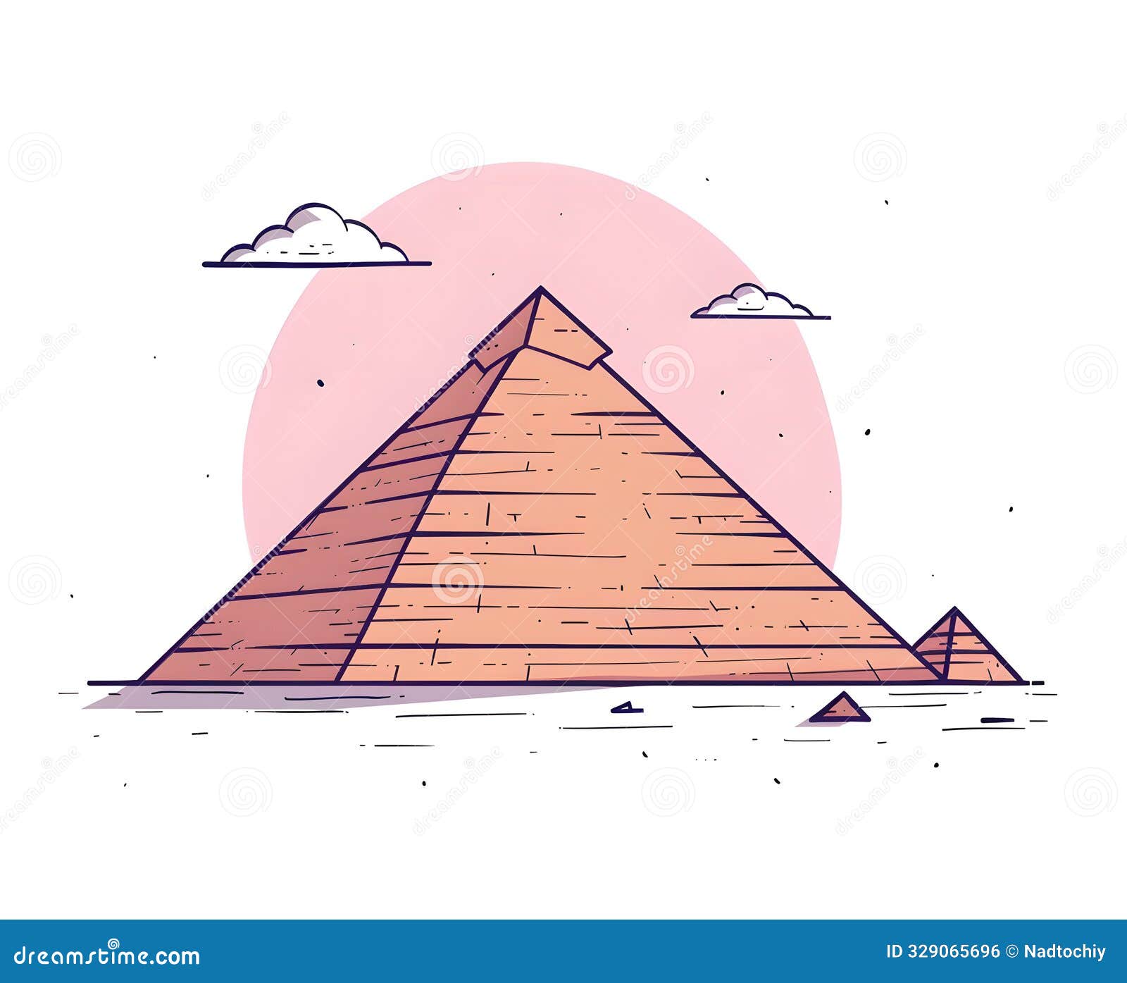 Hand-Drawn Pyramid Illustration with Sun and Clouds Stock Illustration ...