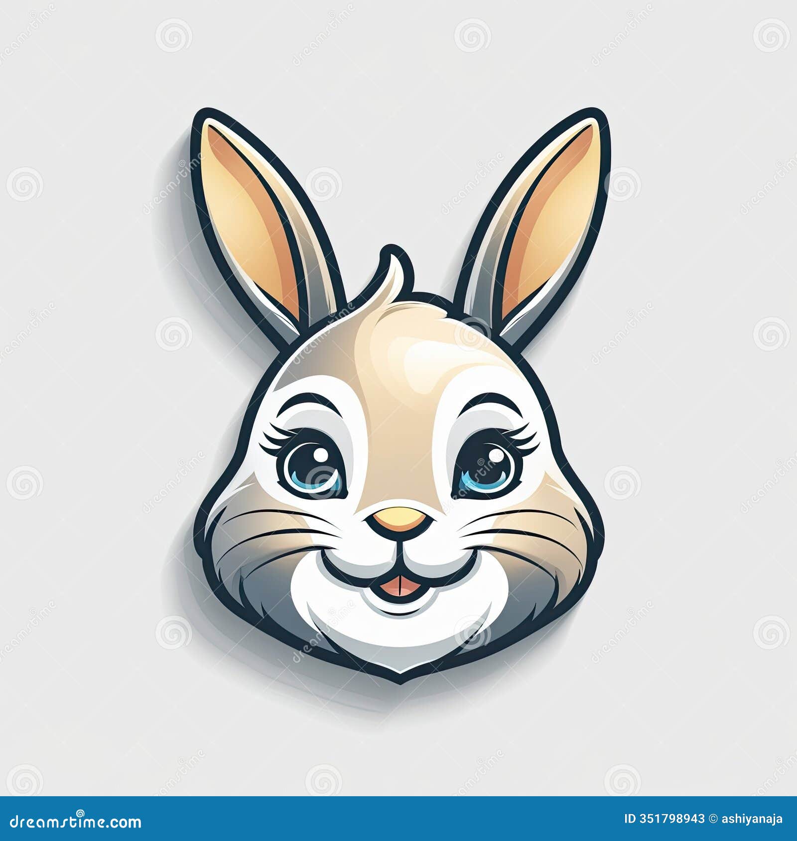 Stylized Rabbit Head Logo Featuring a Cute Face on White Background ...