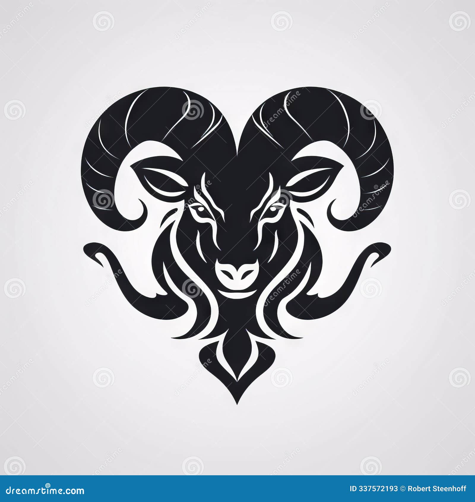 Stylized Ram Head with Curled Horns Stock Illustration - Illustration ...