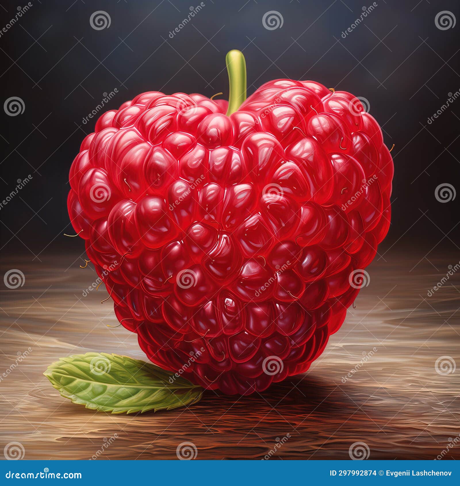 Stylized Raspberry-Textured Apple with Leaf on Wooden Surface. AI ...