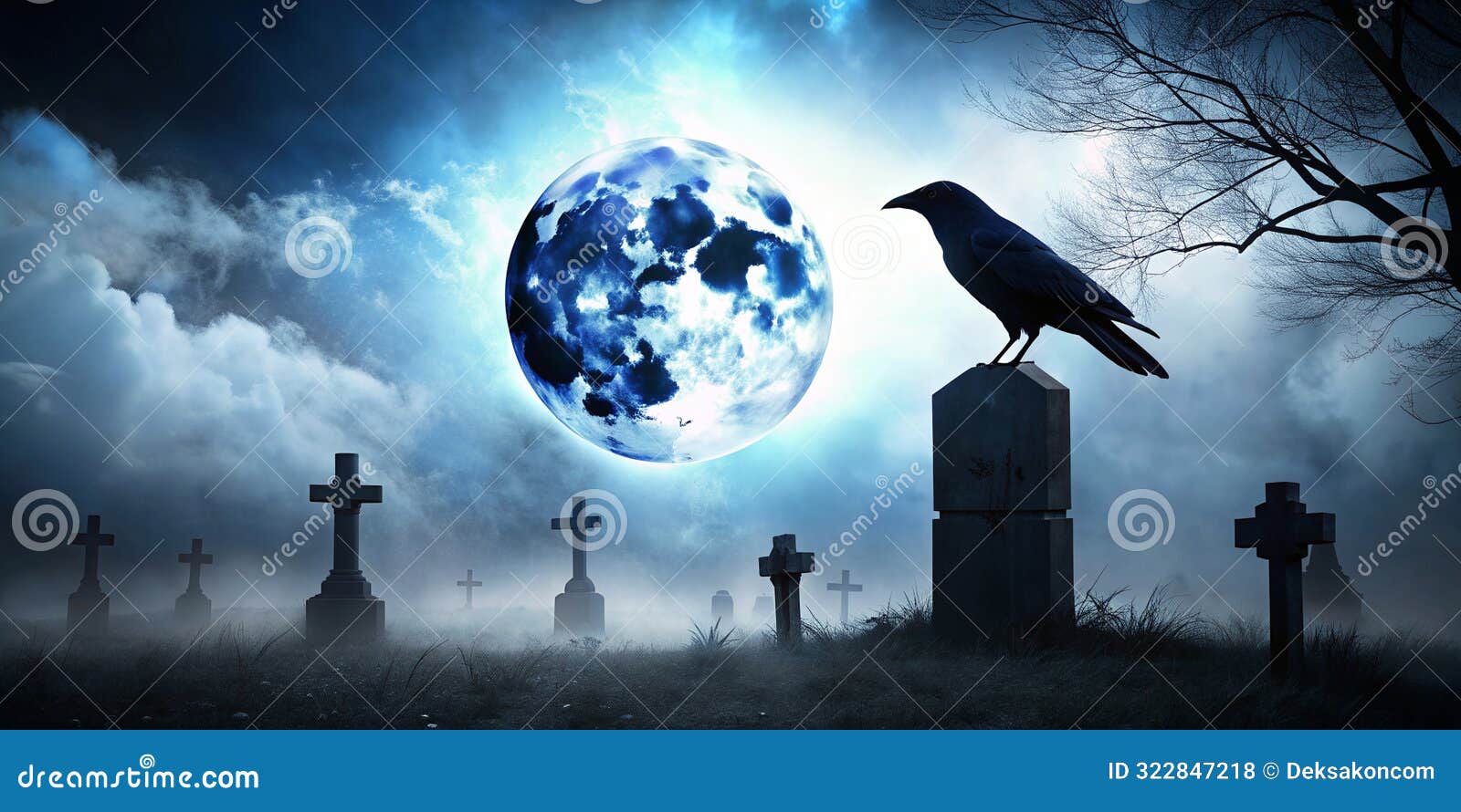 Stylized Raven in Graveyard Silhouetted by Moonlight Generative by AI ...