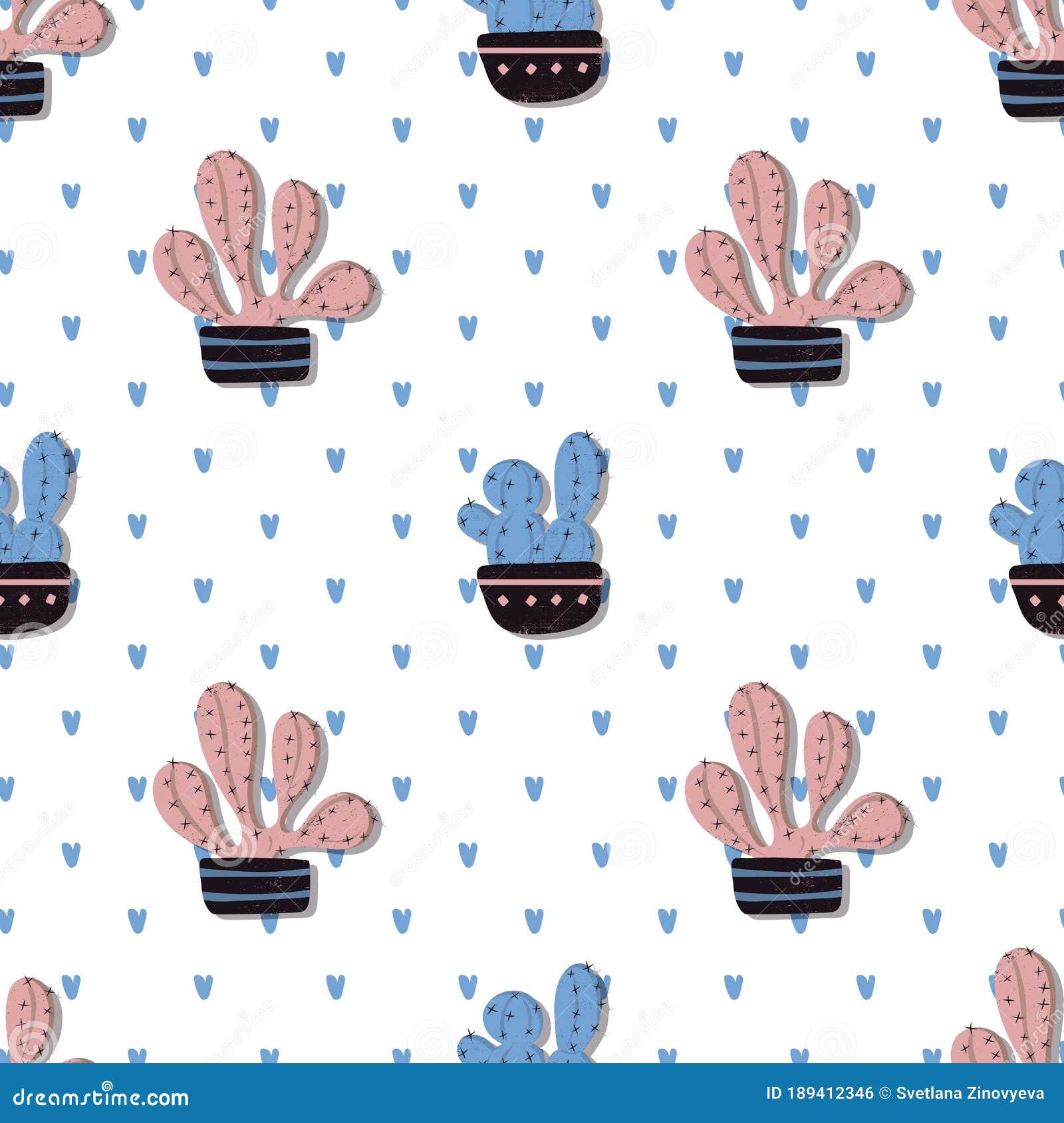 Stylized Red-blue Cacti on a Seamless Pattern. Vector Pattern Stock ...