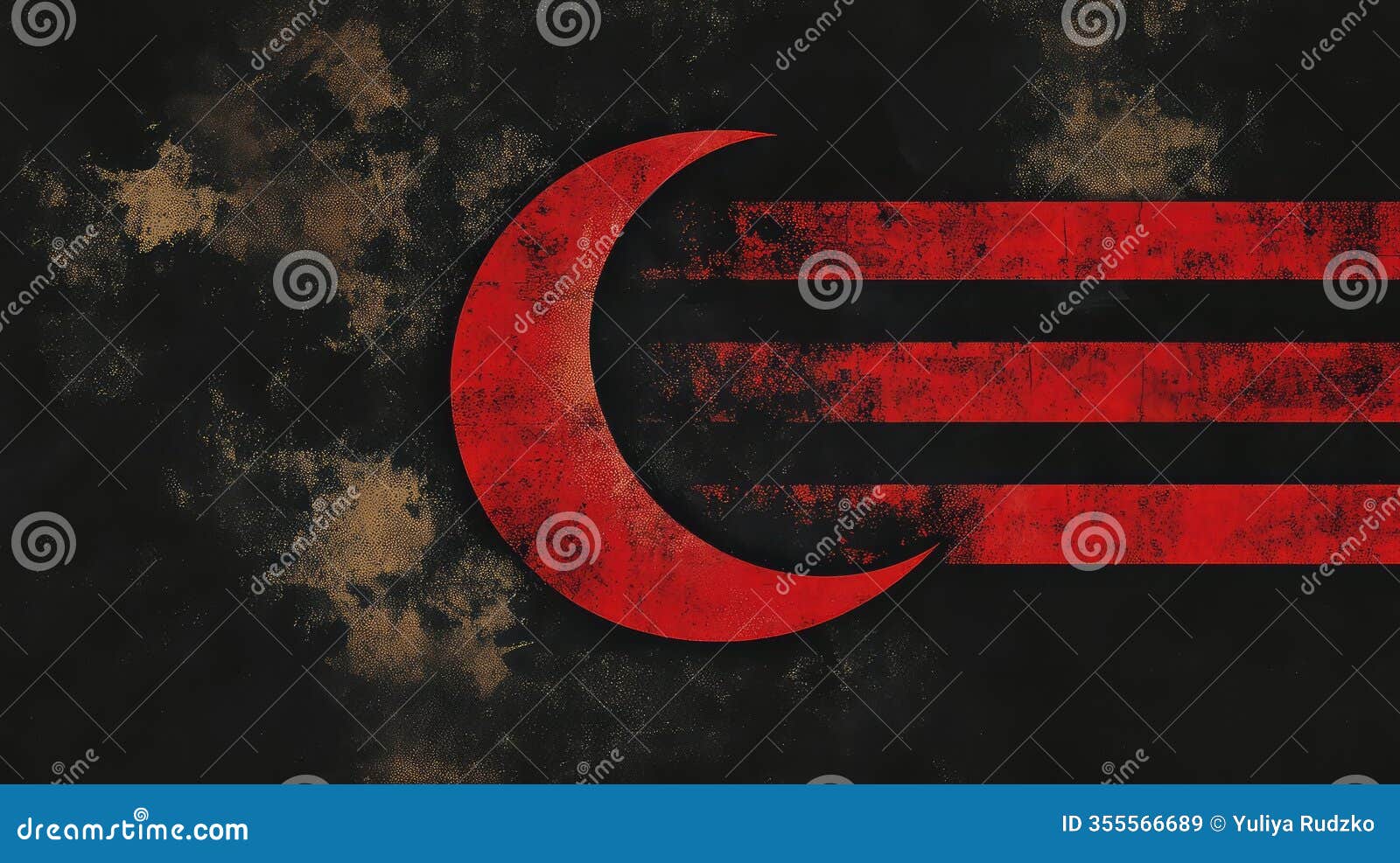 Stylized Red Crescent Moon with Face and Horizontal Stripes Stock Image ...