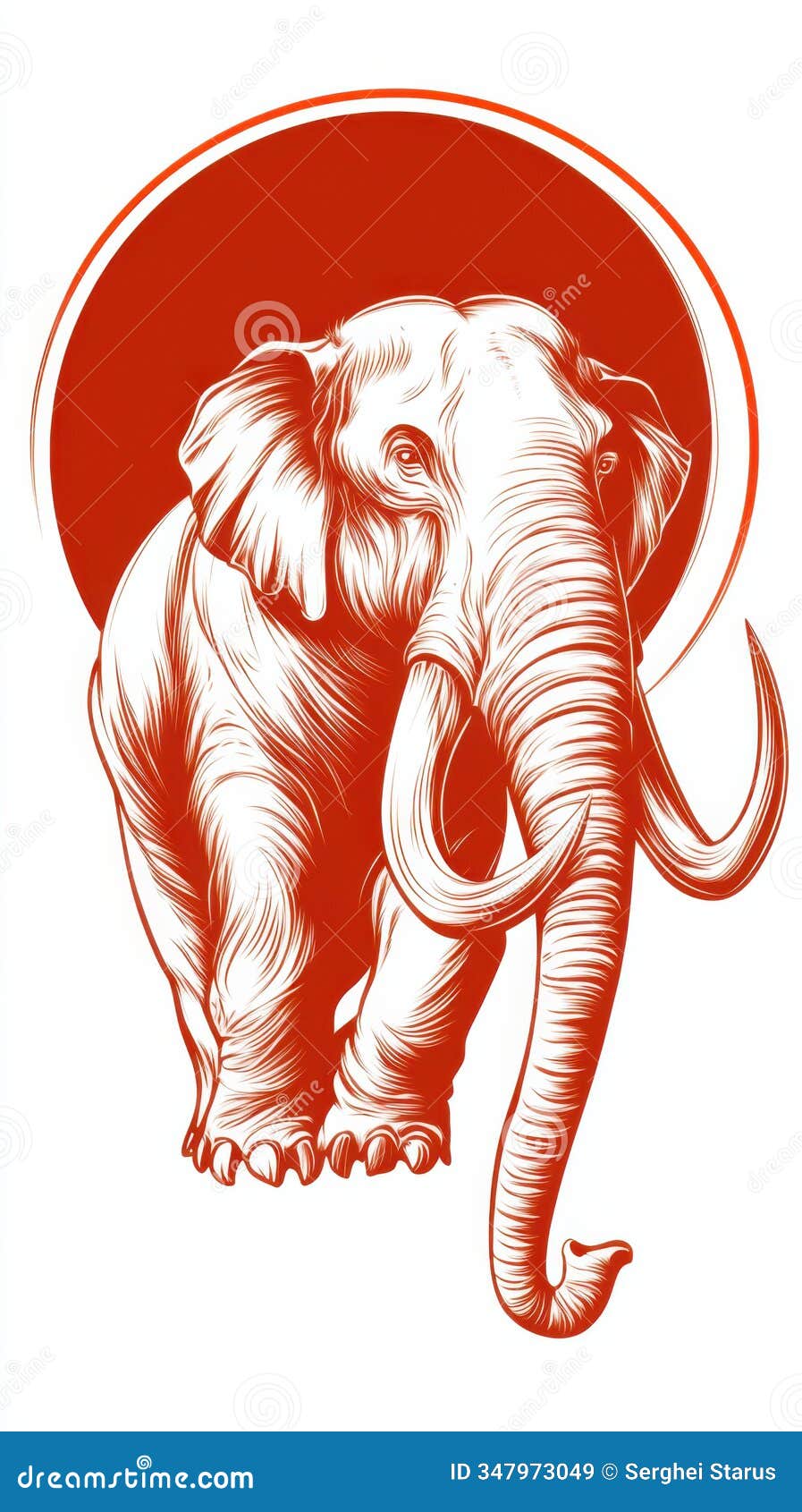 Stylized Red Elephant Illustration with a Circular Background, AI Stock ...
