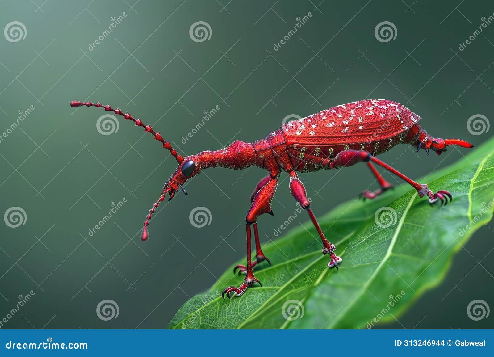 Red Giraffe Weevil on a Green Leaf, AI Generated Stock Illustration ...